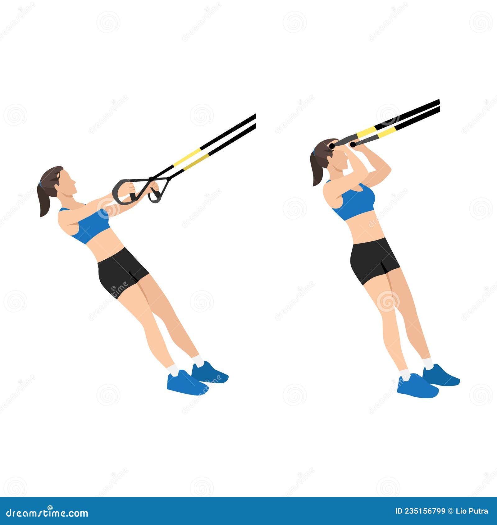 Woman Doing TRX Suspension Strap Bicep Curls Exercise. Stock Vector ...