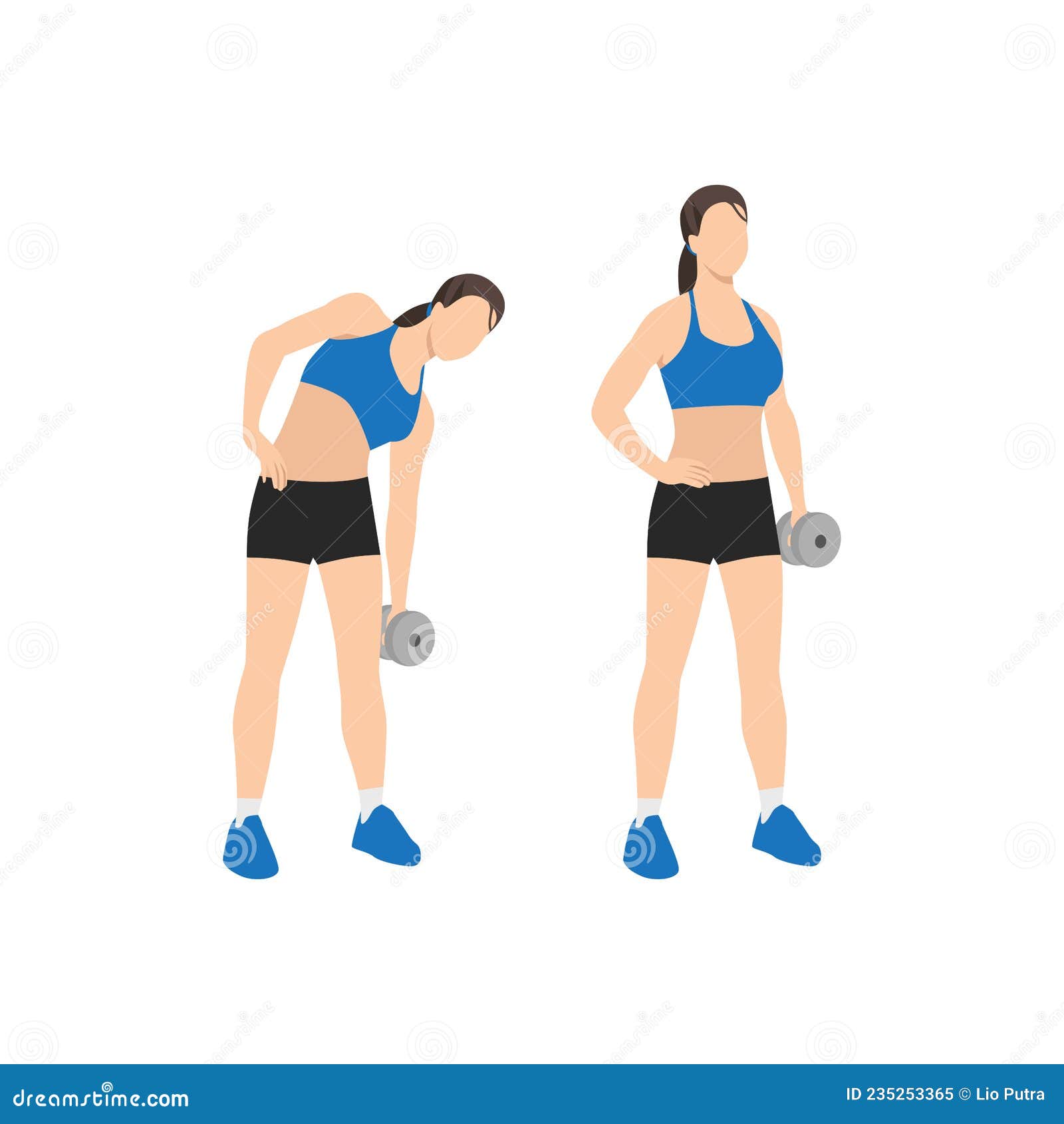 Woman Doing Standing Dumbbell Side Bends Exercise. Stock Vector ...