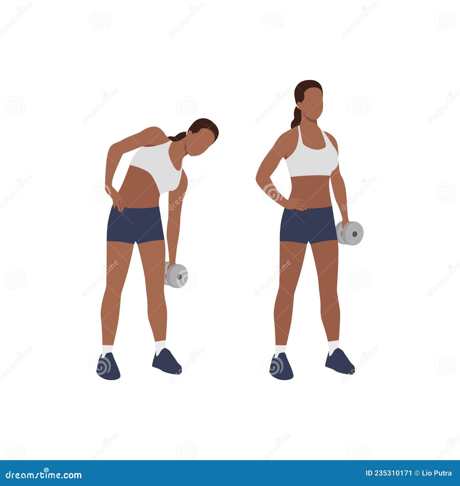 Man Doing Standing Dumbbell Side Bends Exercise. Cartoon Vector ...