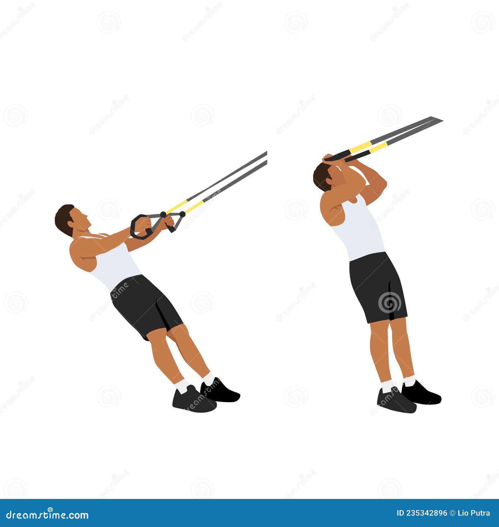 Man Doing TRX Suspension Strap Bicep Curls Exercise. Stock Vector ...