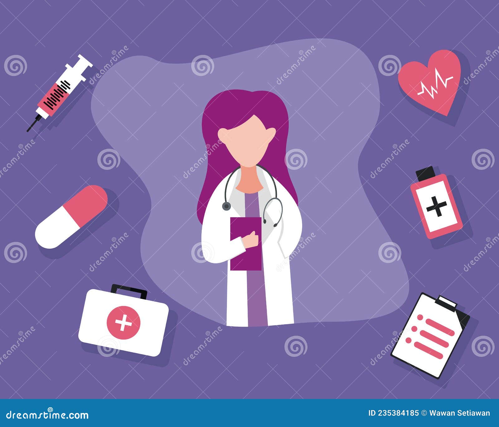 Illustration Vector Graphic of Female Doctor Hugging a Book, Surrounded ...