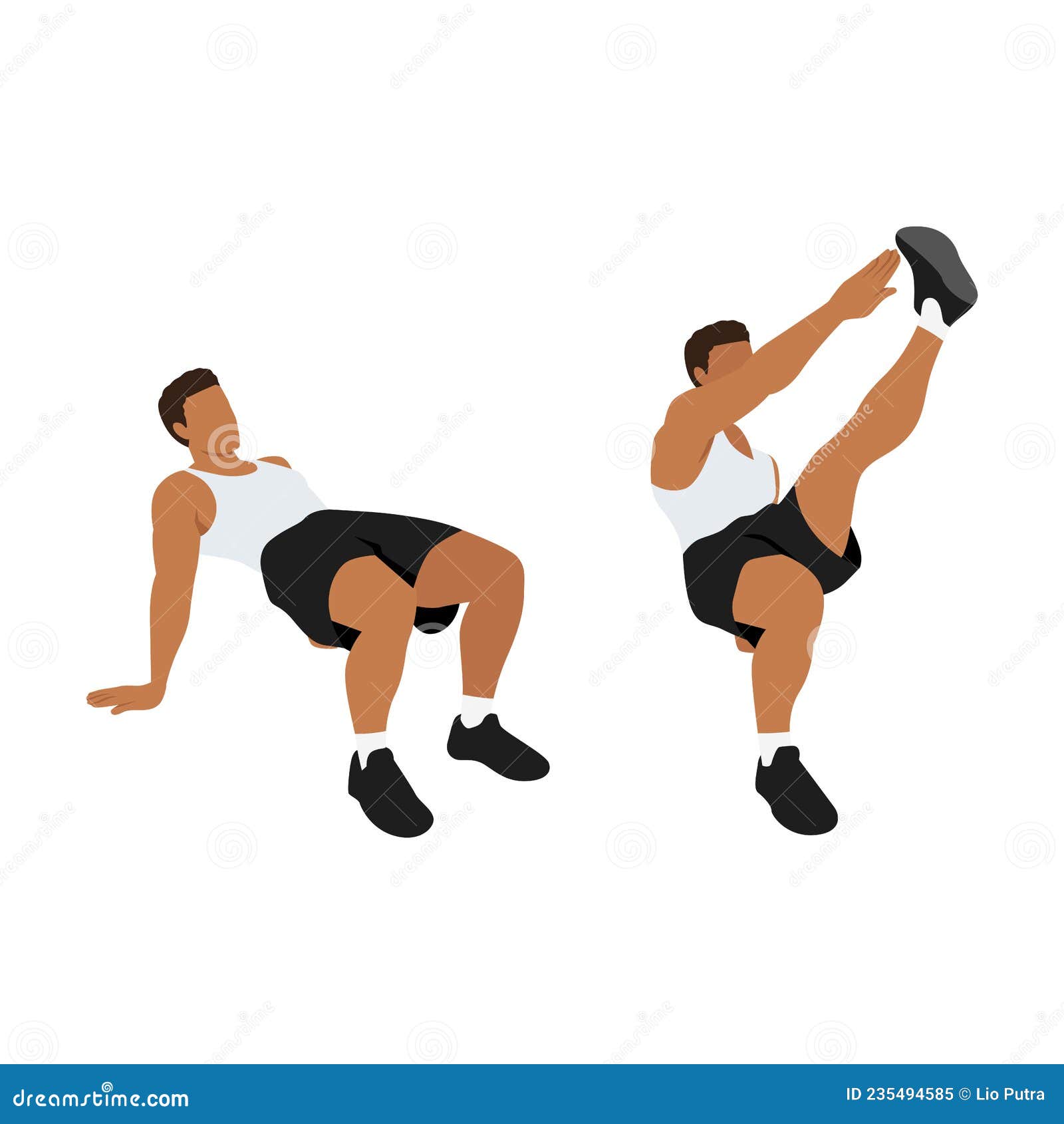 Man Doing Crab Toe Touches Exercise. Flat Vector Royalty-Free ...