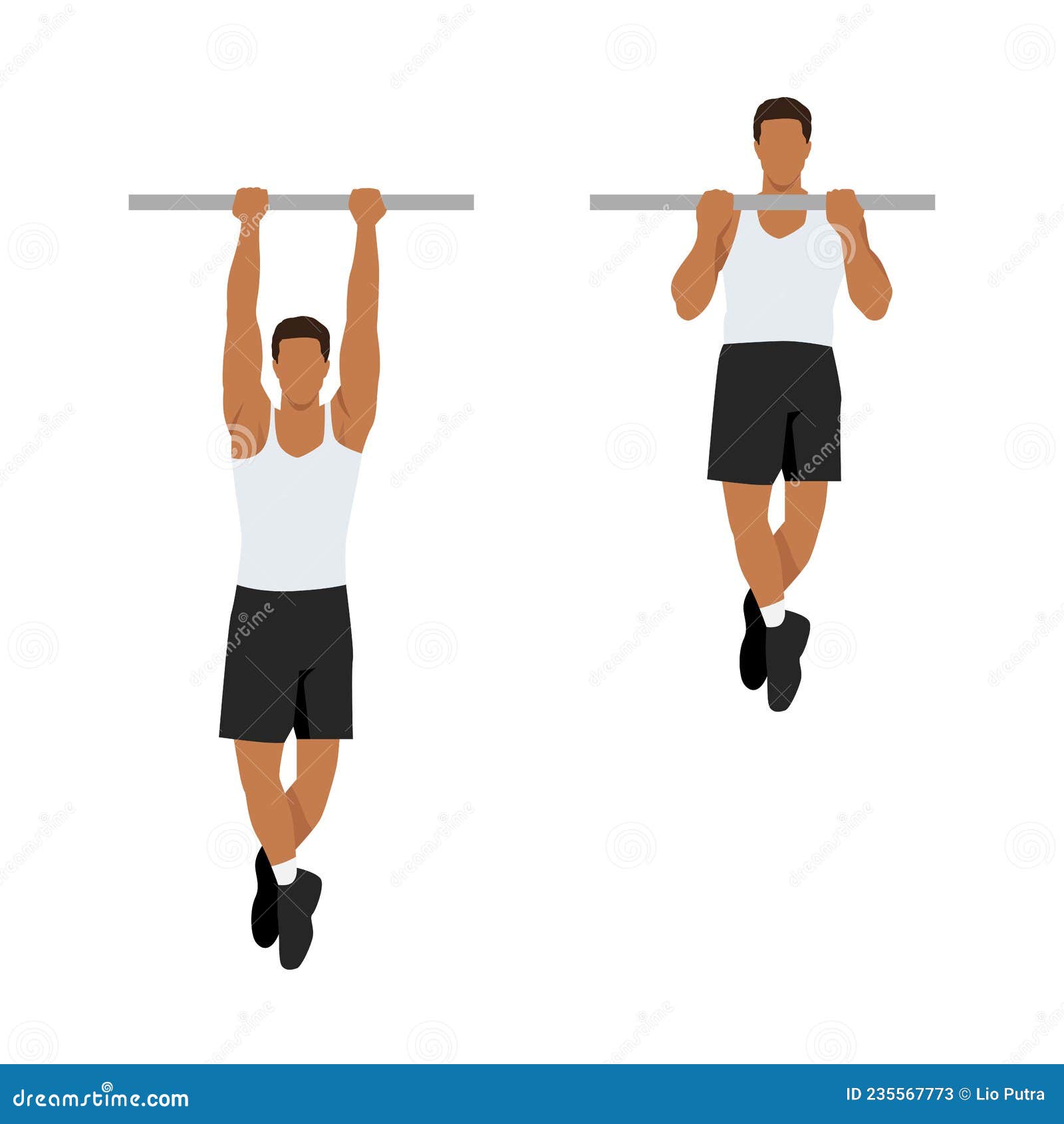 Man Doing Chin Ups Workout. Pull Up With Supinated Lat Pulldown Cartoon ...