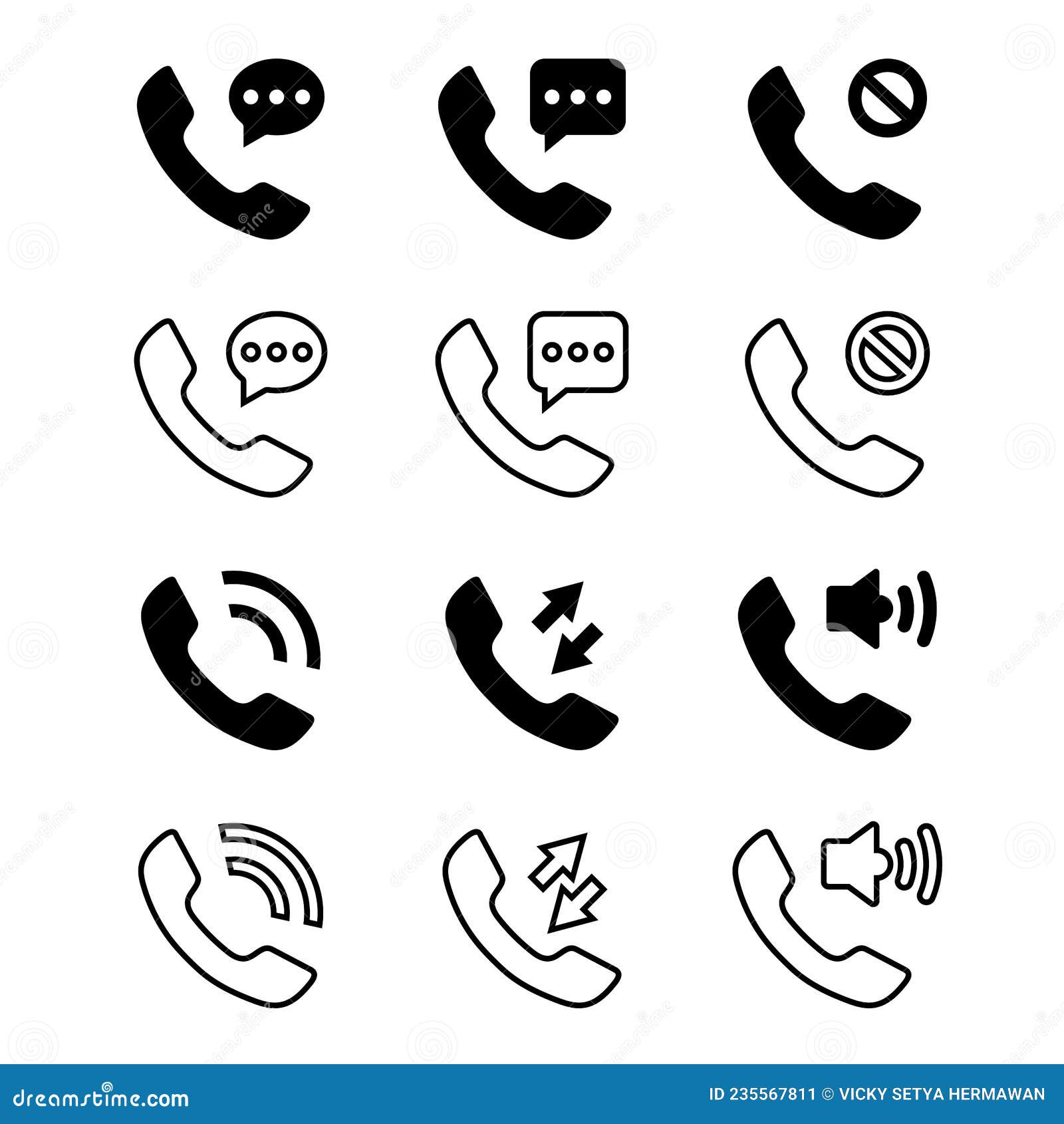 Phone Icon in Flat and Line Style. Telephone Symbol. Phone and Speech ...