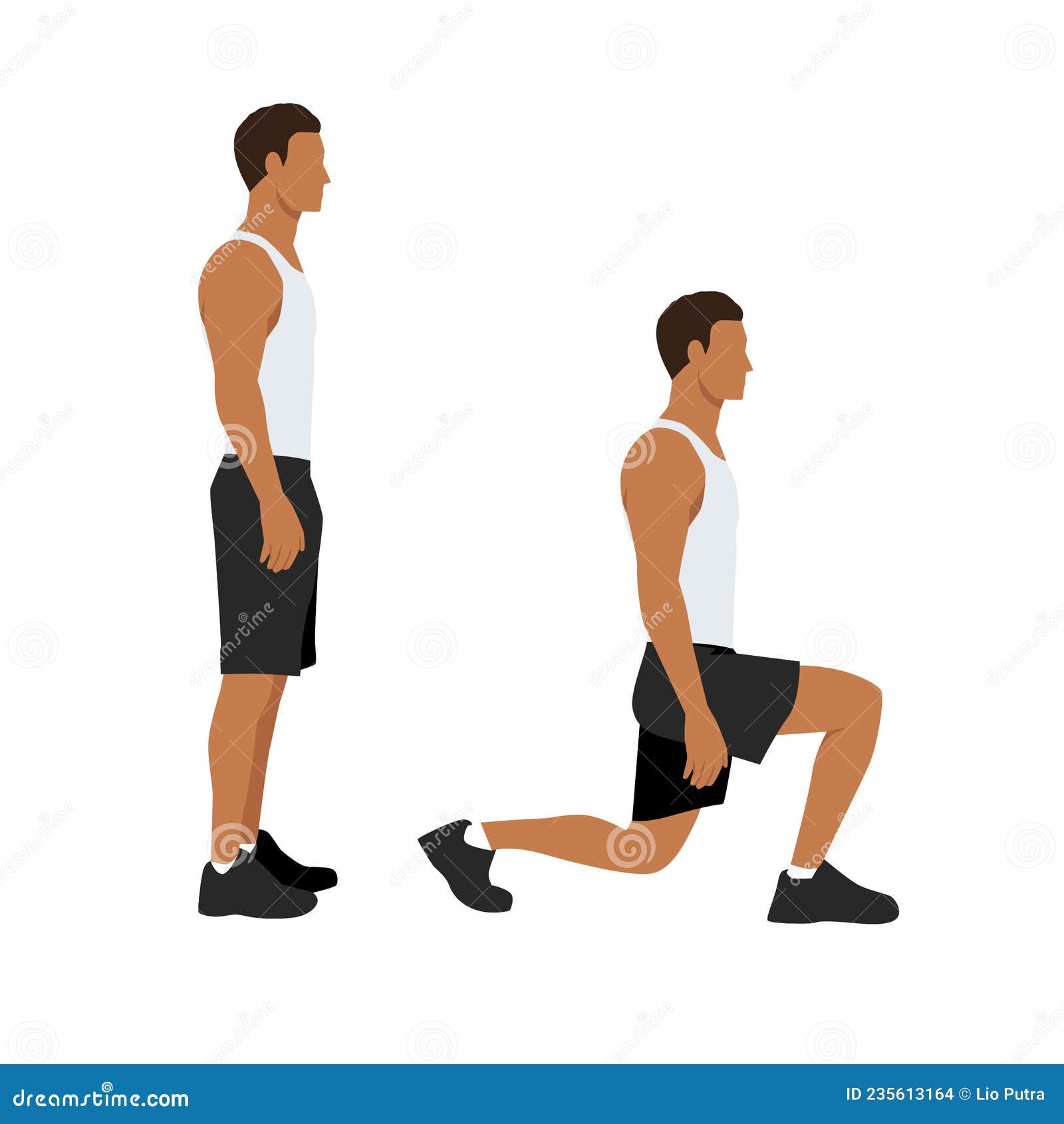 Illustrated Exercise Guide by Healthy Man Doing Lunges Stock Vector ...