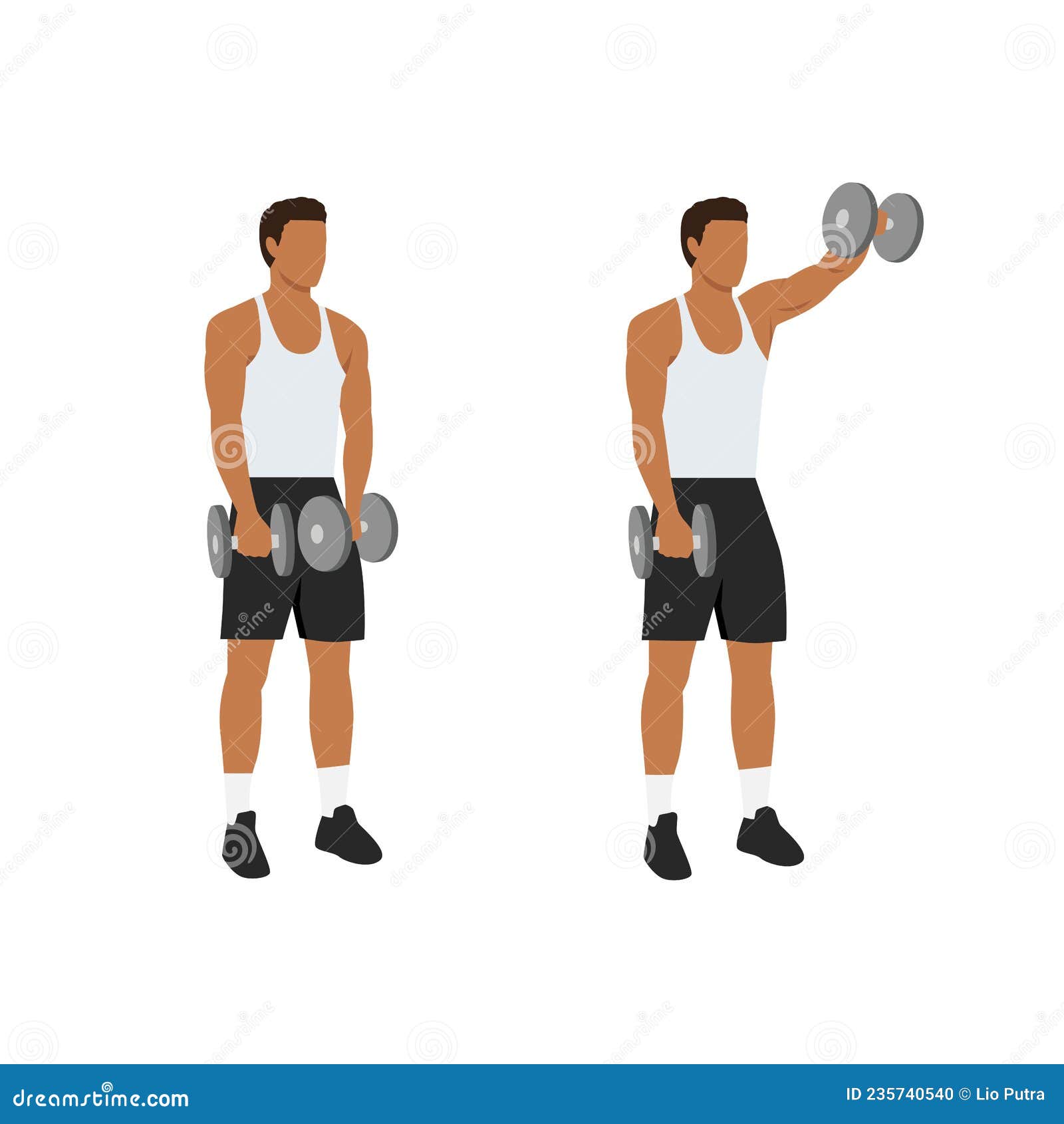 Man Doing Forward. Front Shoulder Single Dumbbell Raises Stock ...