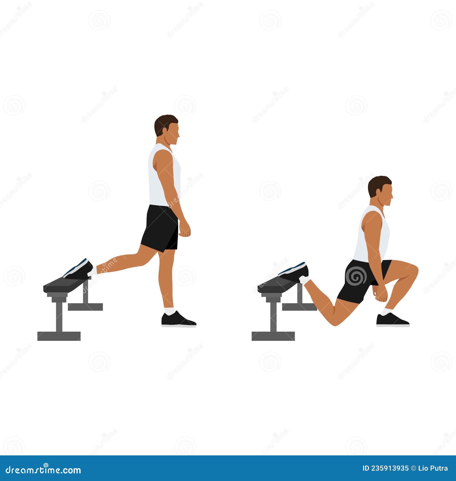 Man Doing Bulgarian Split Squats Exercise. Stock Illustration ...