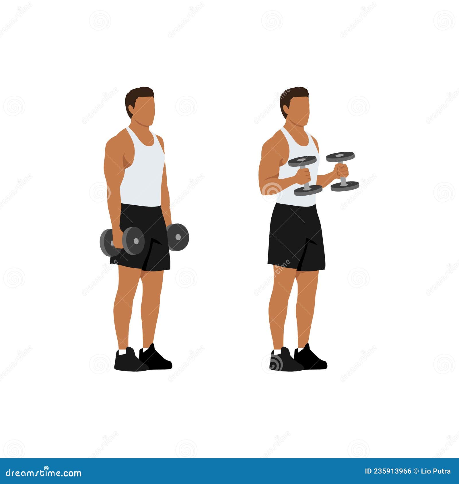 Man Doing Standing Dumbbell Side Bends Exercise. Cartoon Vector ...
