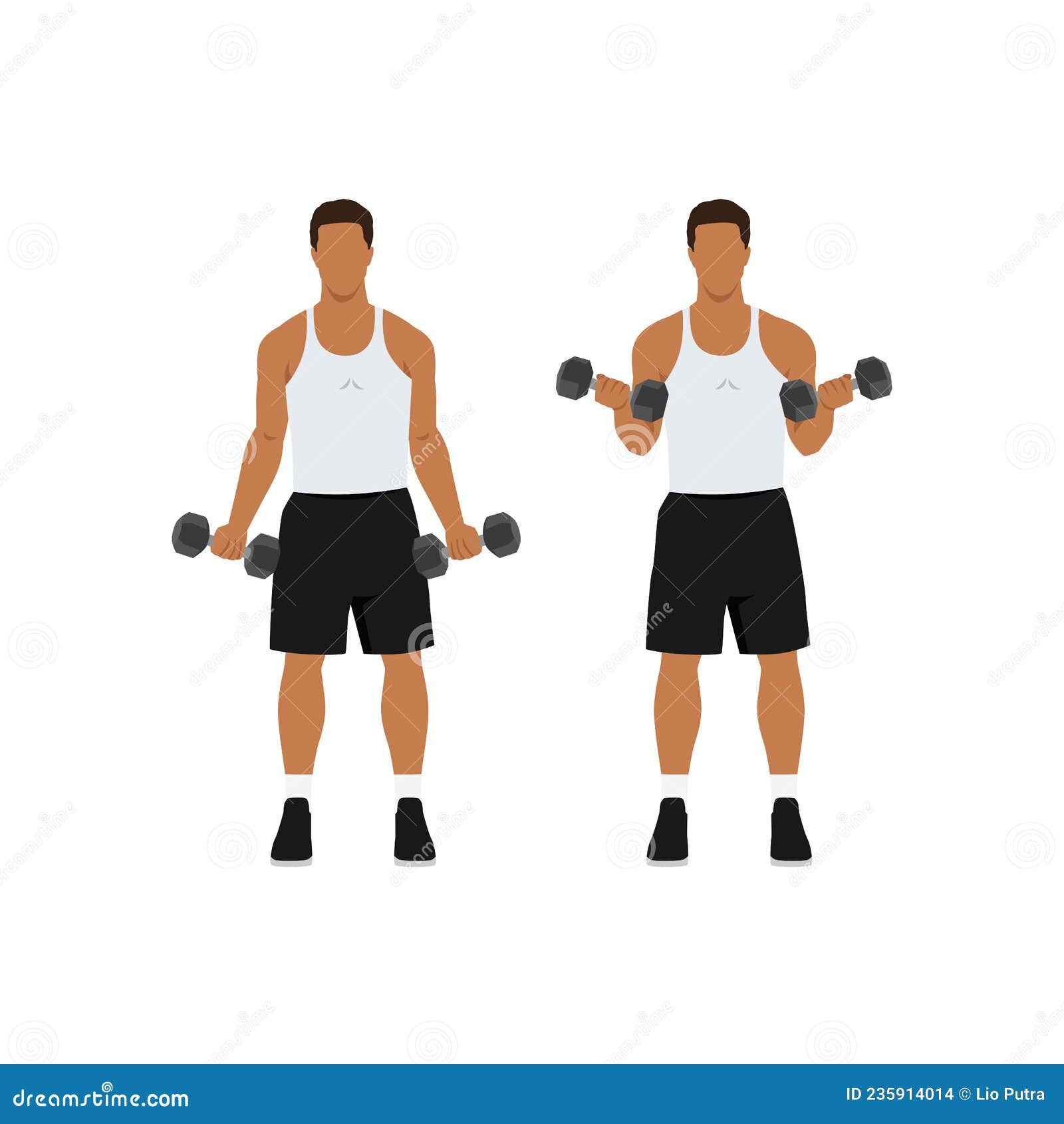 Man Doing Standing Dumbbell Side Bends Exercise. Cartoon Vector ...