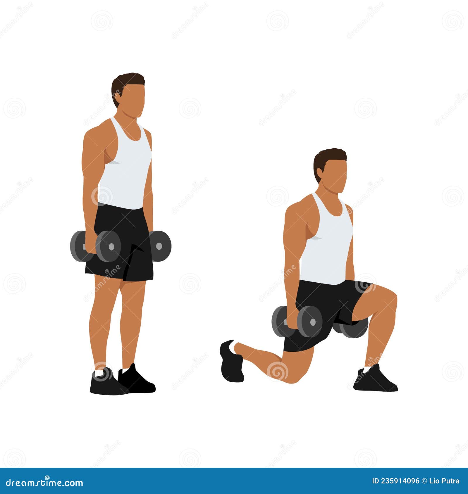 Man Doing Dumbbell Lunges. Vector Set of Workout Stock Illustration ...