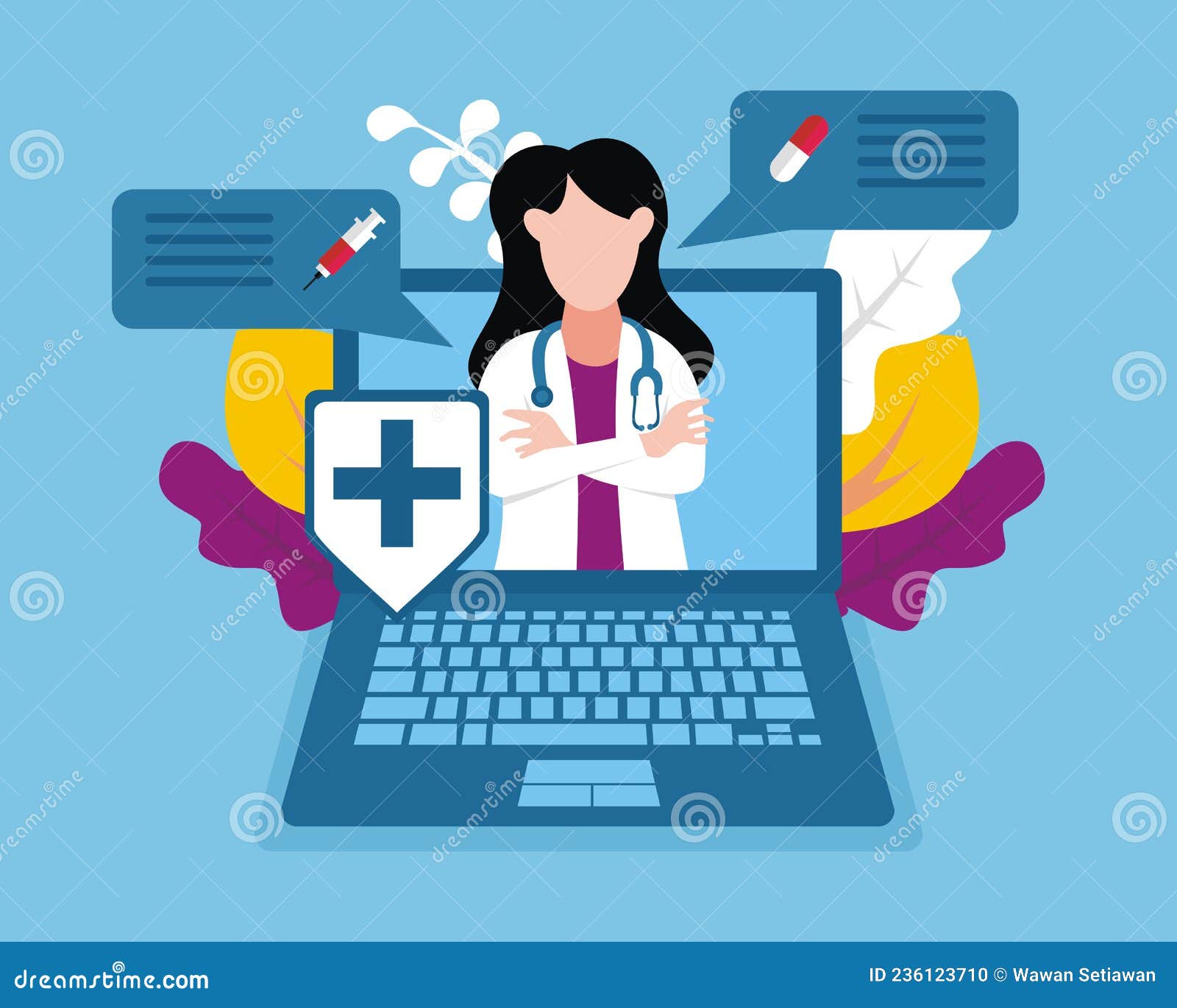 Illustration Vector Graphic of a Doctor on a Laptop Screen is ...