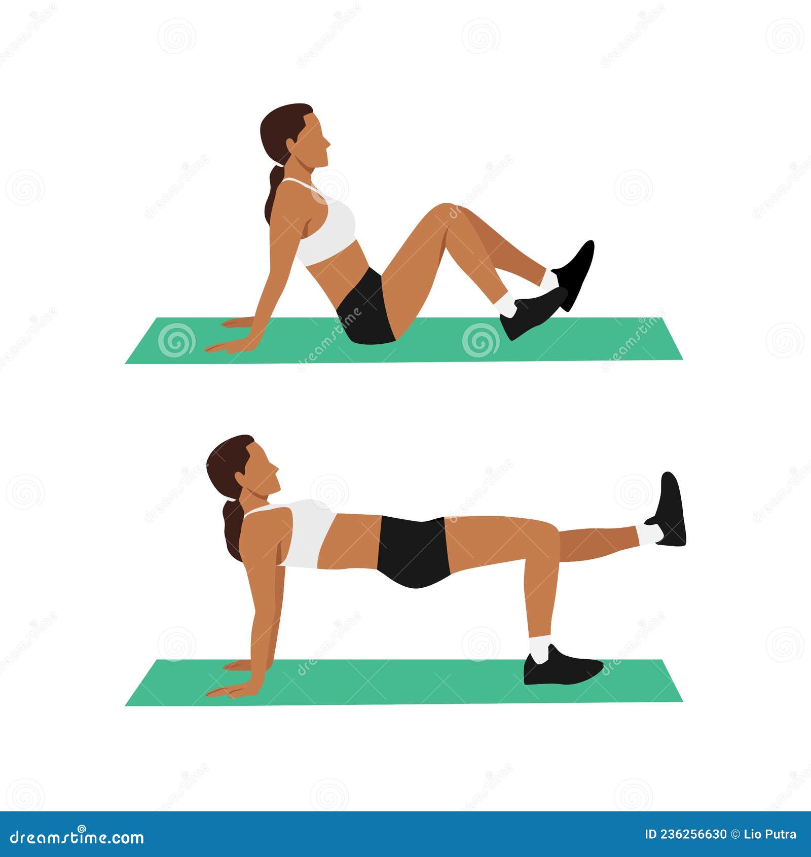 Woman Doing Advanced Single Leg Bridge Exercise. Stock Illustration ...