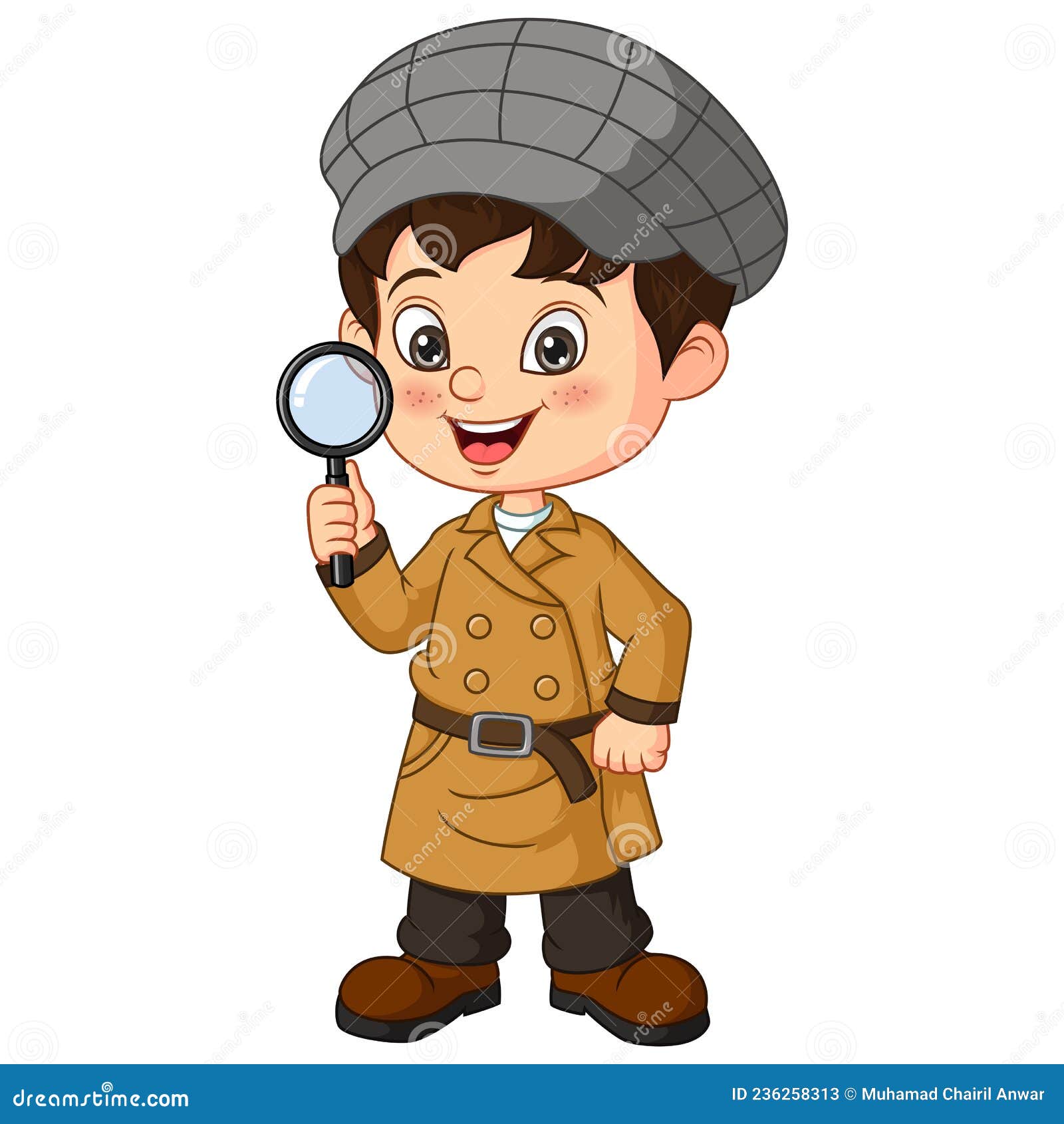 Cute Detective Boy Holding a Magnifying Glass Stock Vector ...