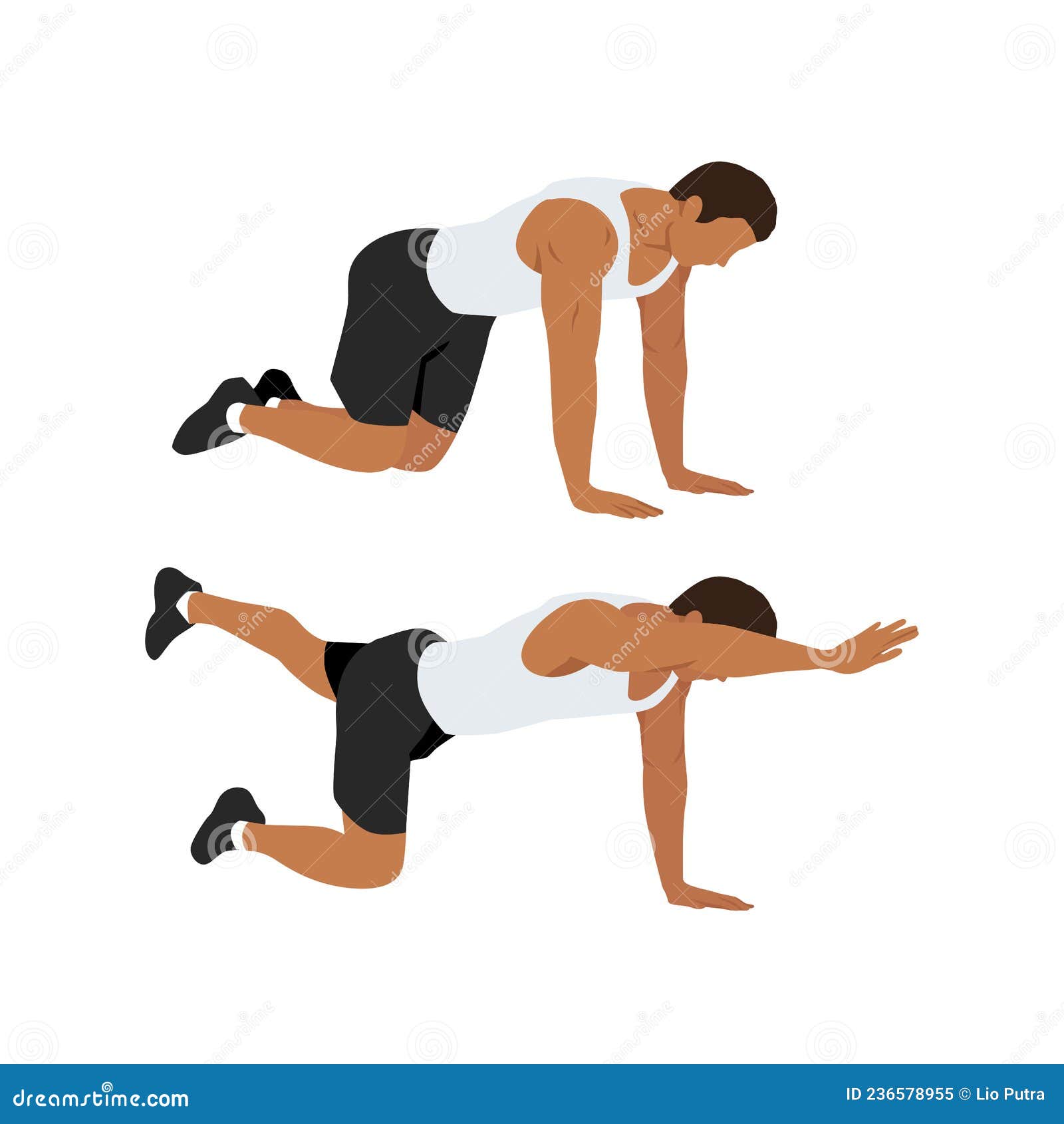 Man Doing Bird Dog Exercise To Train Core Muscle in 2 Step Stock Vector ...