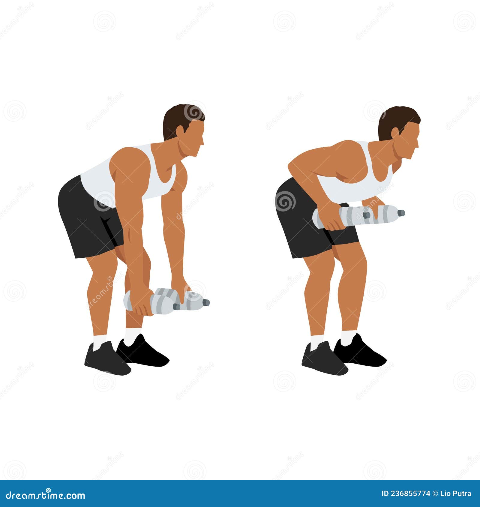Man Doing Bent Over Double Arm Tricep Kickbacks Cartoon Vector ...