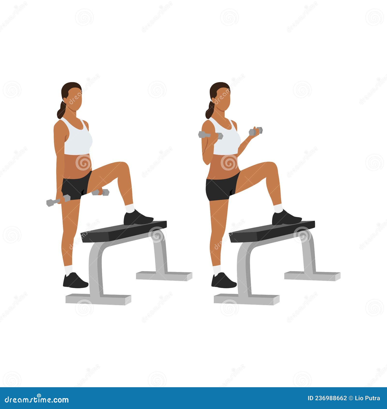 Woman Doing Bicep. Split Stance Dumbbell Curl Stock Illustration ...