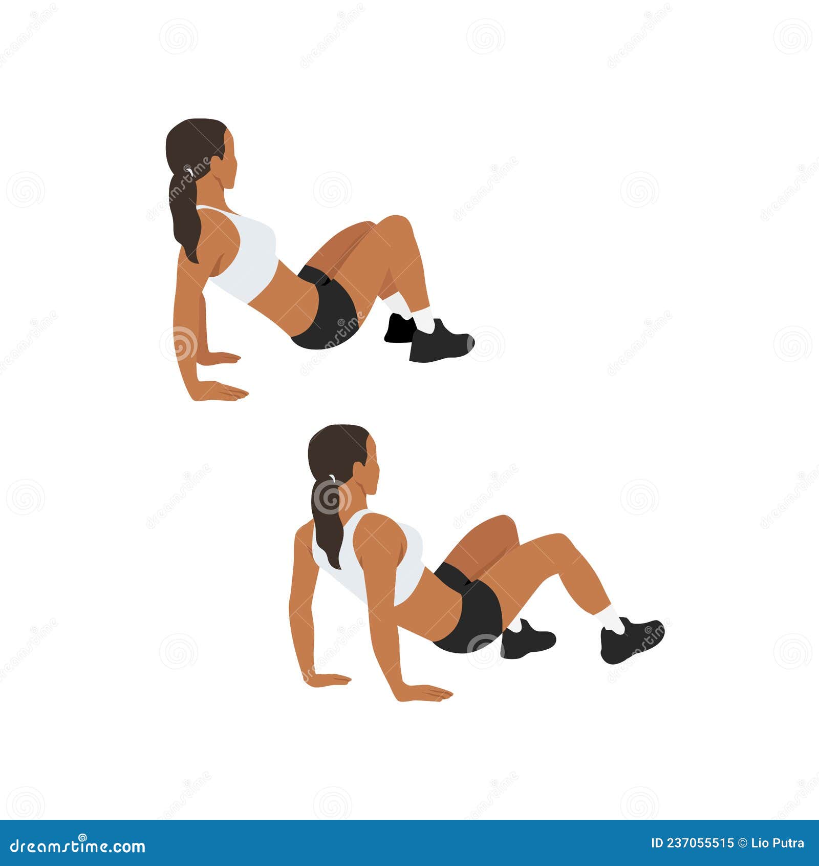 Woman Doing Crab Walks Exercise. Flat Vector Stock Illustration ...