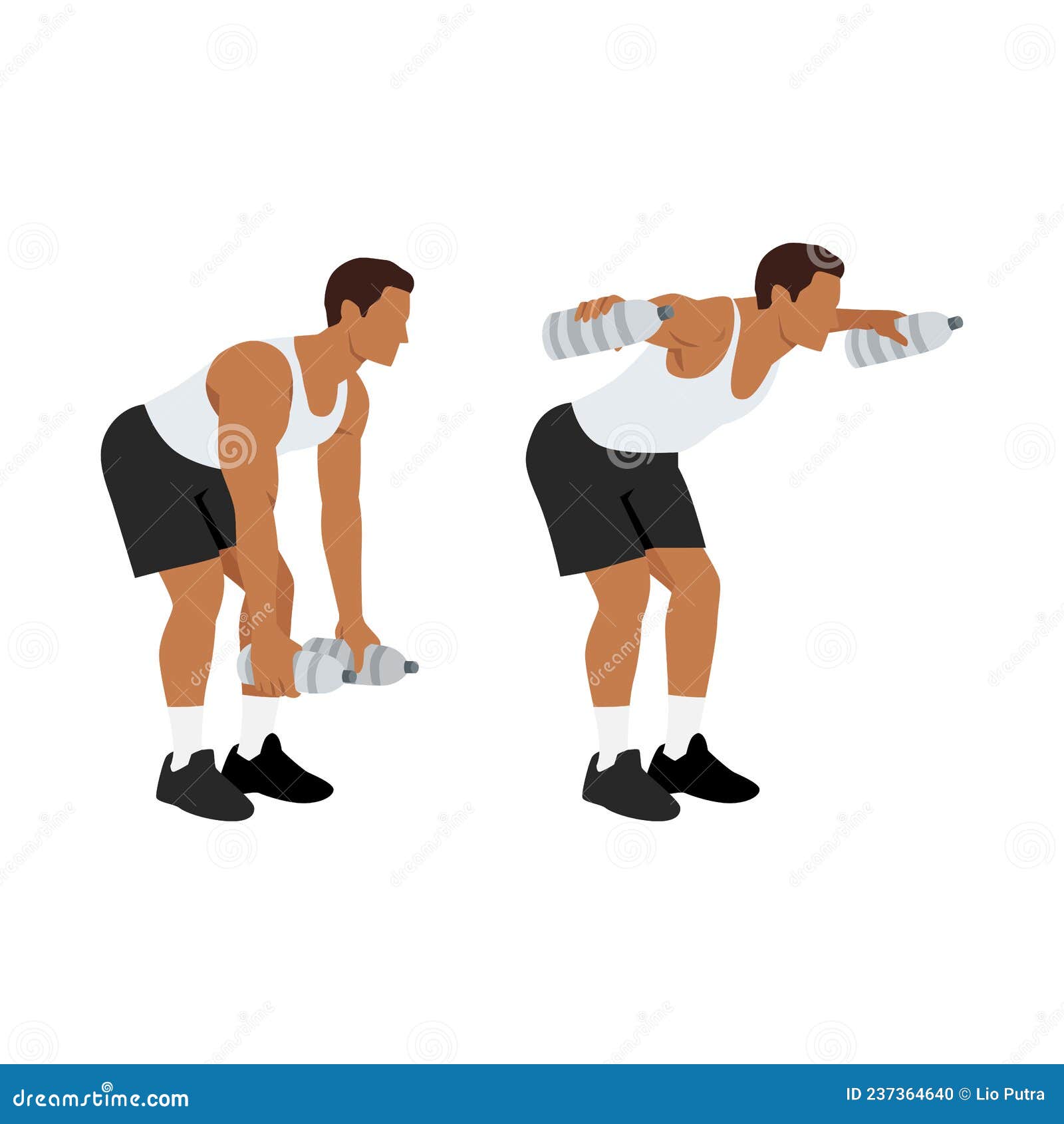 Man Doing Bent Over Double Arm Tricep Kickbacks Cartoon Vector ...