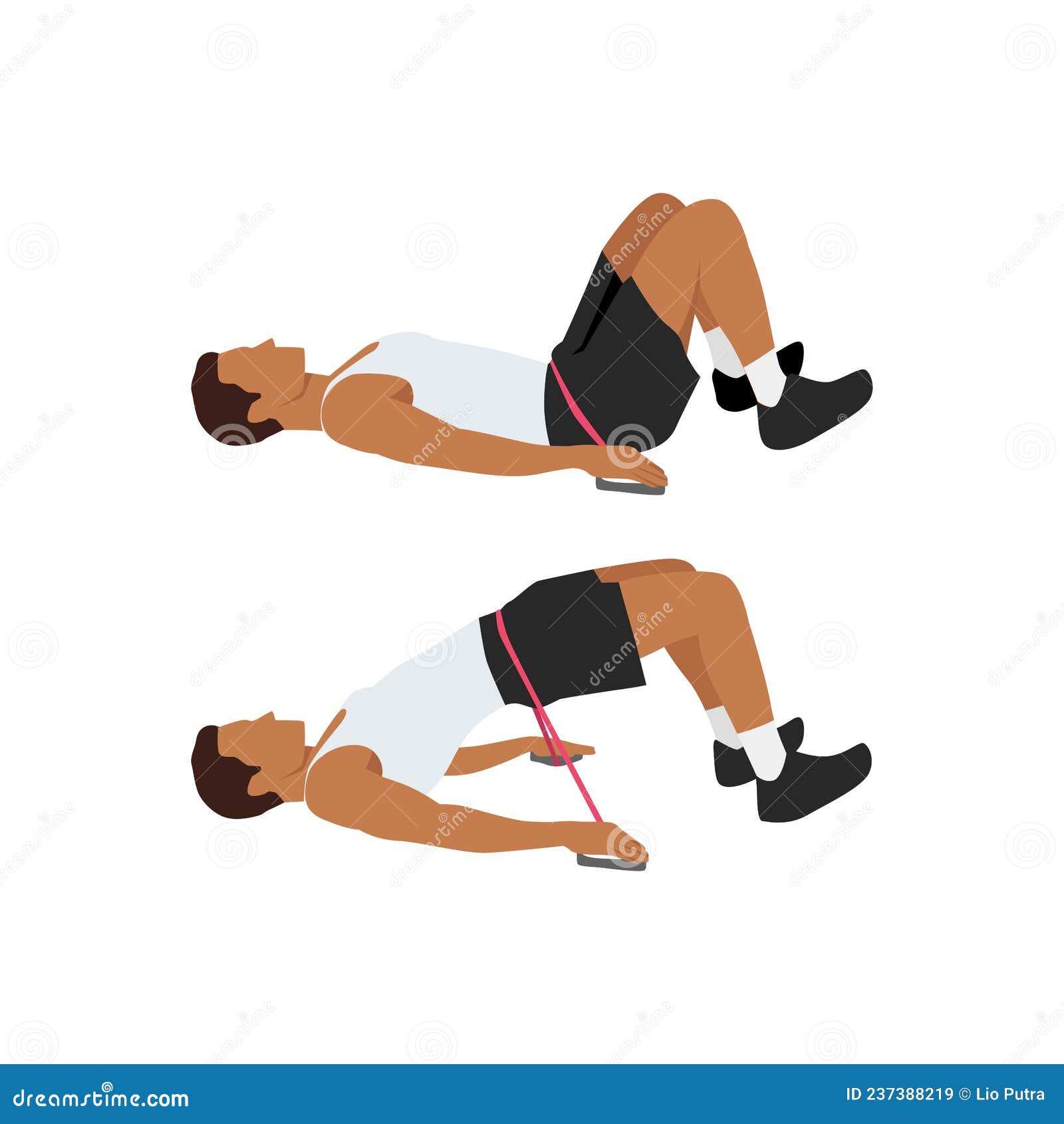 Man Doing Resistance Band Glute Bridges Exercise. Stock Vector ...