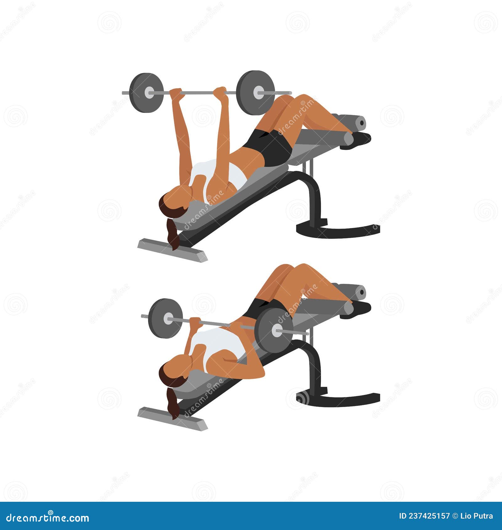Woman Doing Decline Barbell Bench Press Exercise. Stock Vector ...