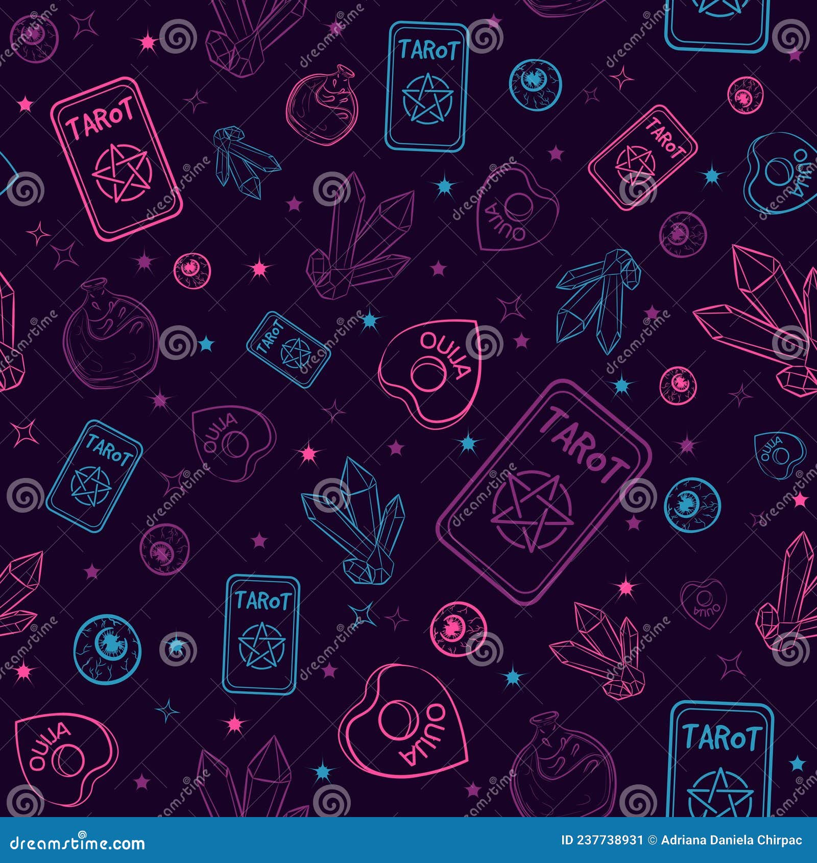 Occult and Witchy Seamless Pattern with Purple and Blue Elements. Tarot ...