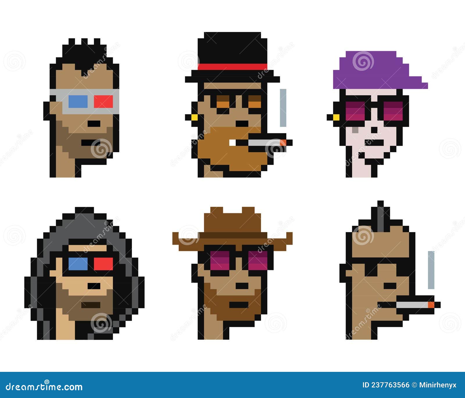 Male Cryptopunk Character Avater NFT Pixel Game Set Collection Stock ...