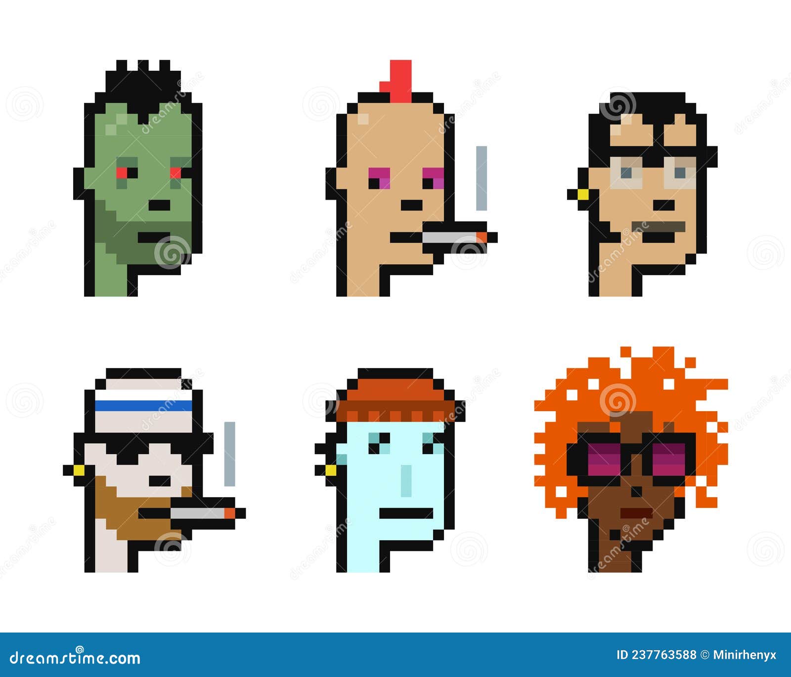 Cryptopunk Pixel Character NFT Collection Set Stock Vector ...