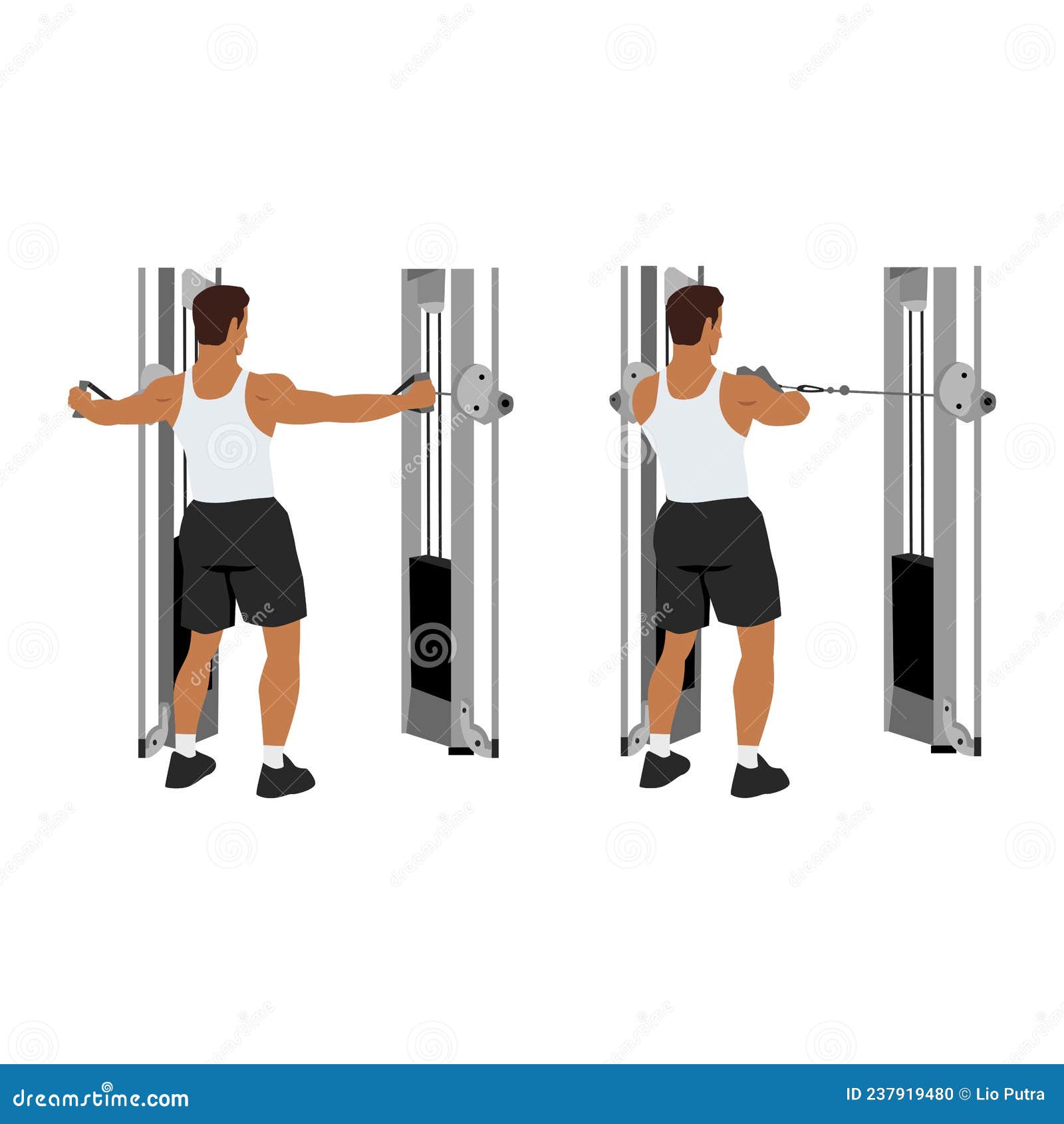 Man Doing Reverse Grip Cable Triceps Extension Exercise Vector ...