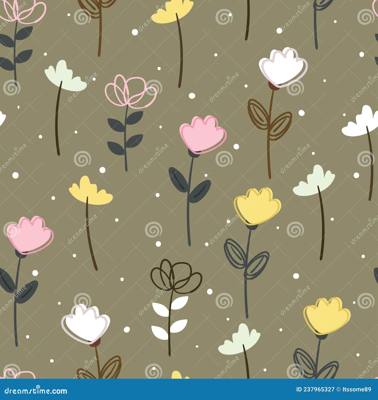 Seamless Pattern Cartoon Flower and Leaves. Spring Wallpaper for Fabric ...