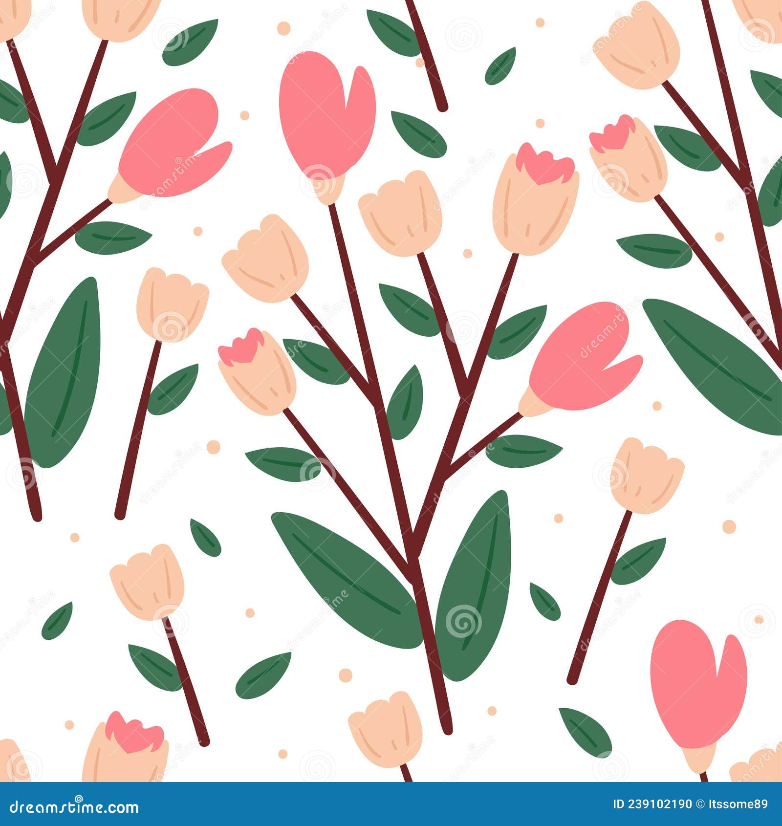 Seamless Pattern Cartoon Flower and Leaves for Fabric Print, Gift ...