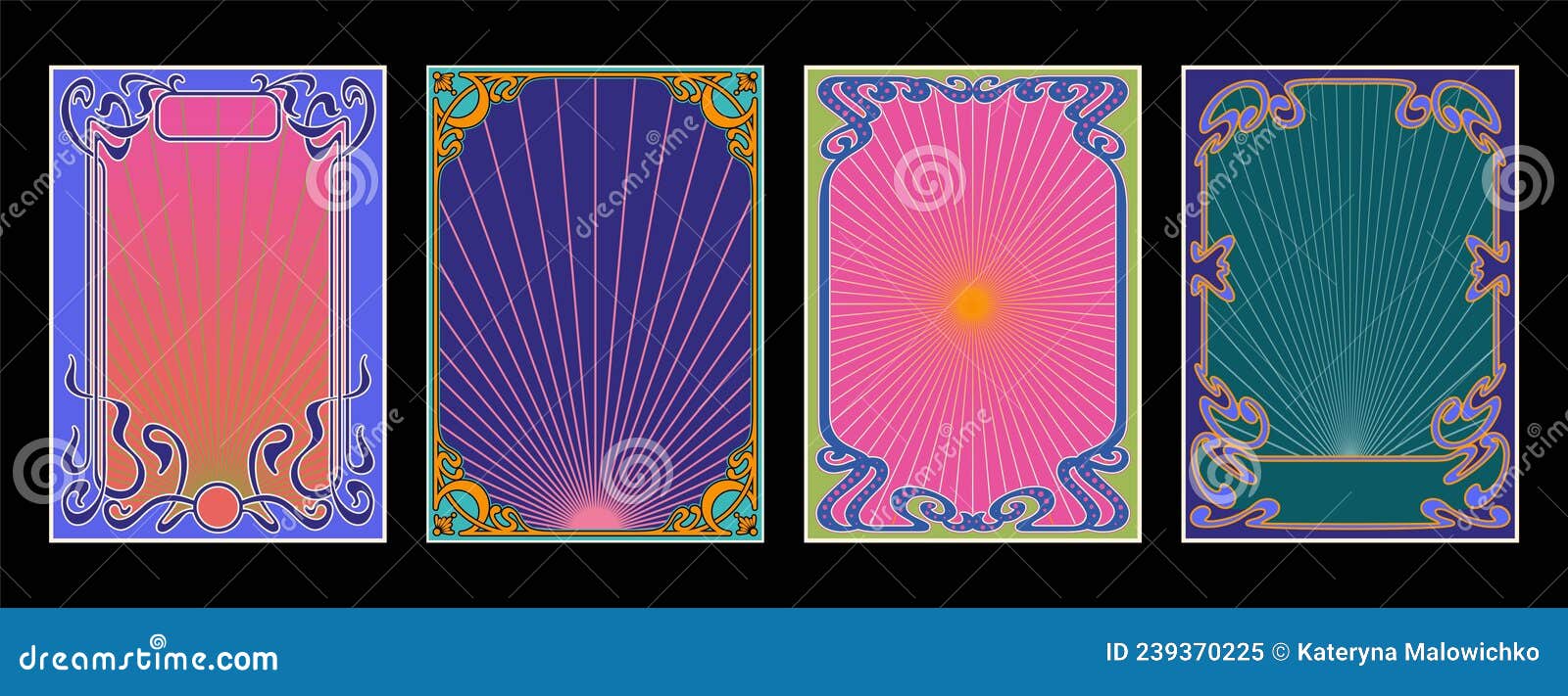 Psychedelic Art Nouveau Frame Set Stock Vector - Illustration of ...