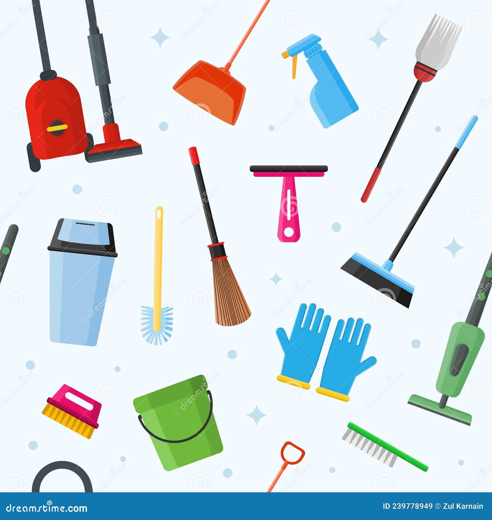 Cleaning Tools Seamless Pattern Vector Illustration and Design Stock ...