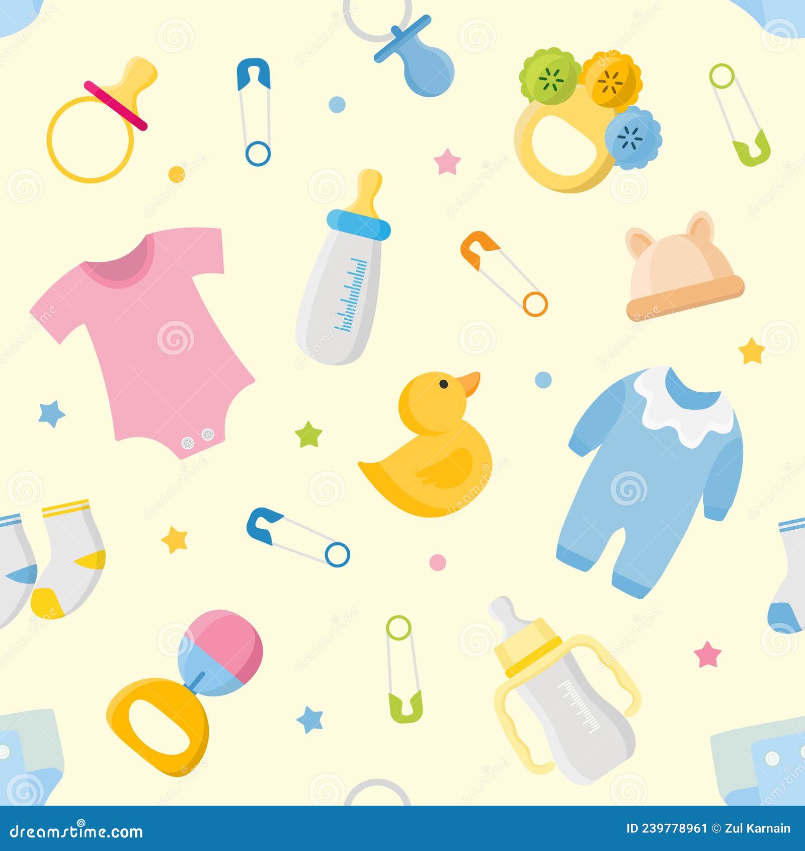Cute Baby Elements Seamless Pattern, Vector Illustration Stock Vector ...