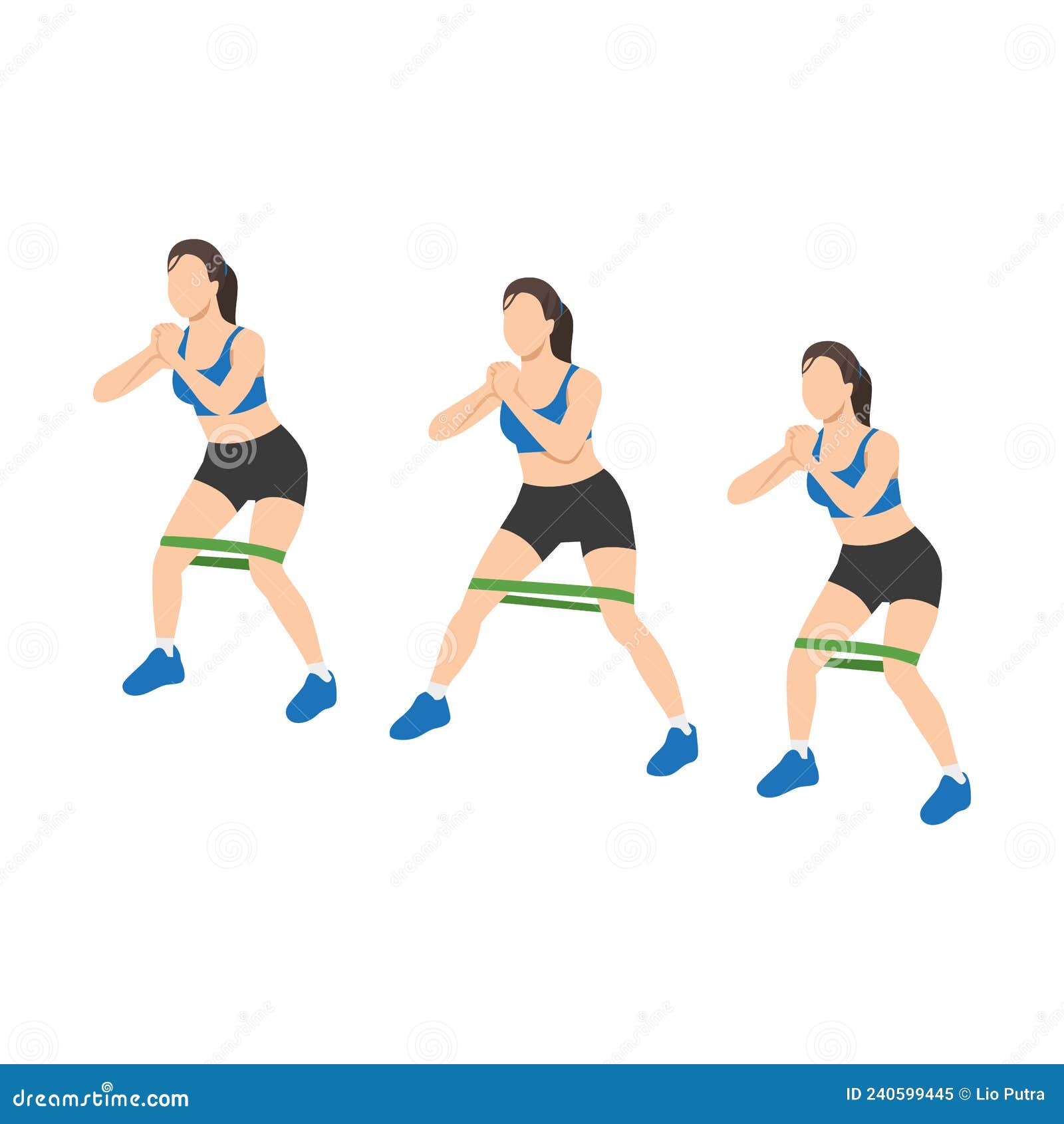 Lateral Walk And Squats With Resistance Band Girl Silhouettes. Side ...