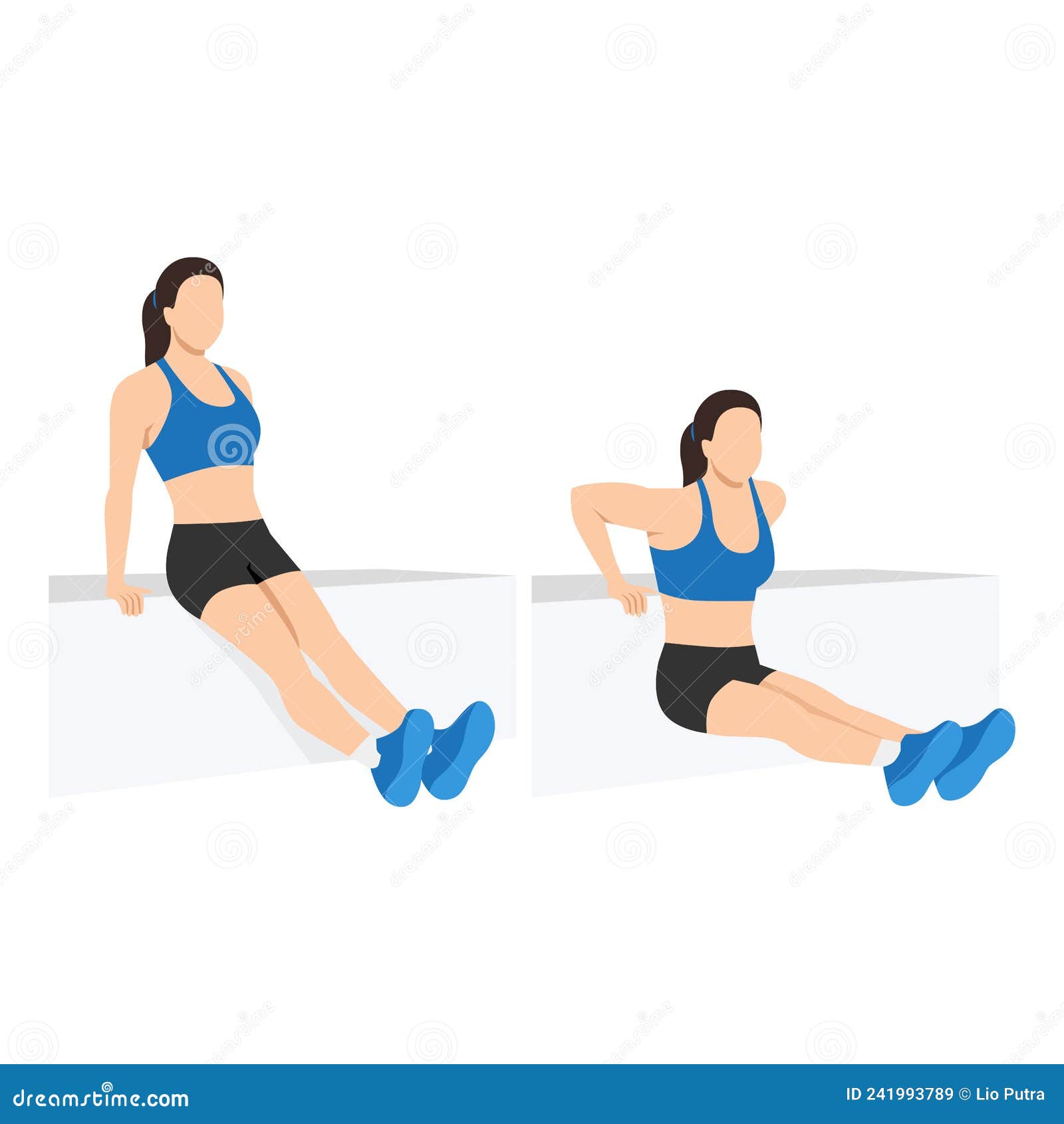 Woman Doing Tricep Dips Exercise. Flat Vector Stock Vector ...