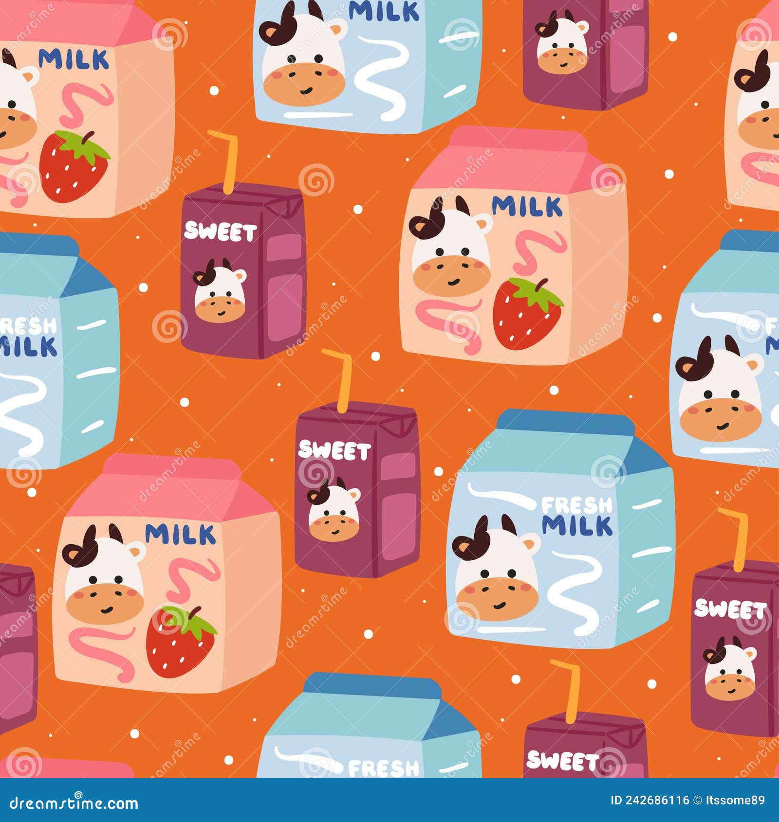 Seamless Pattern Hand Drawing Cartoon Milk. for Kids Wallpaper, Fabric ...