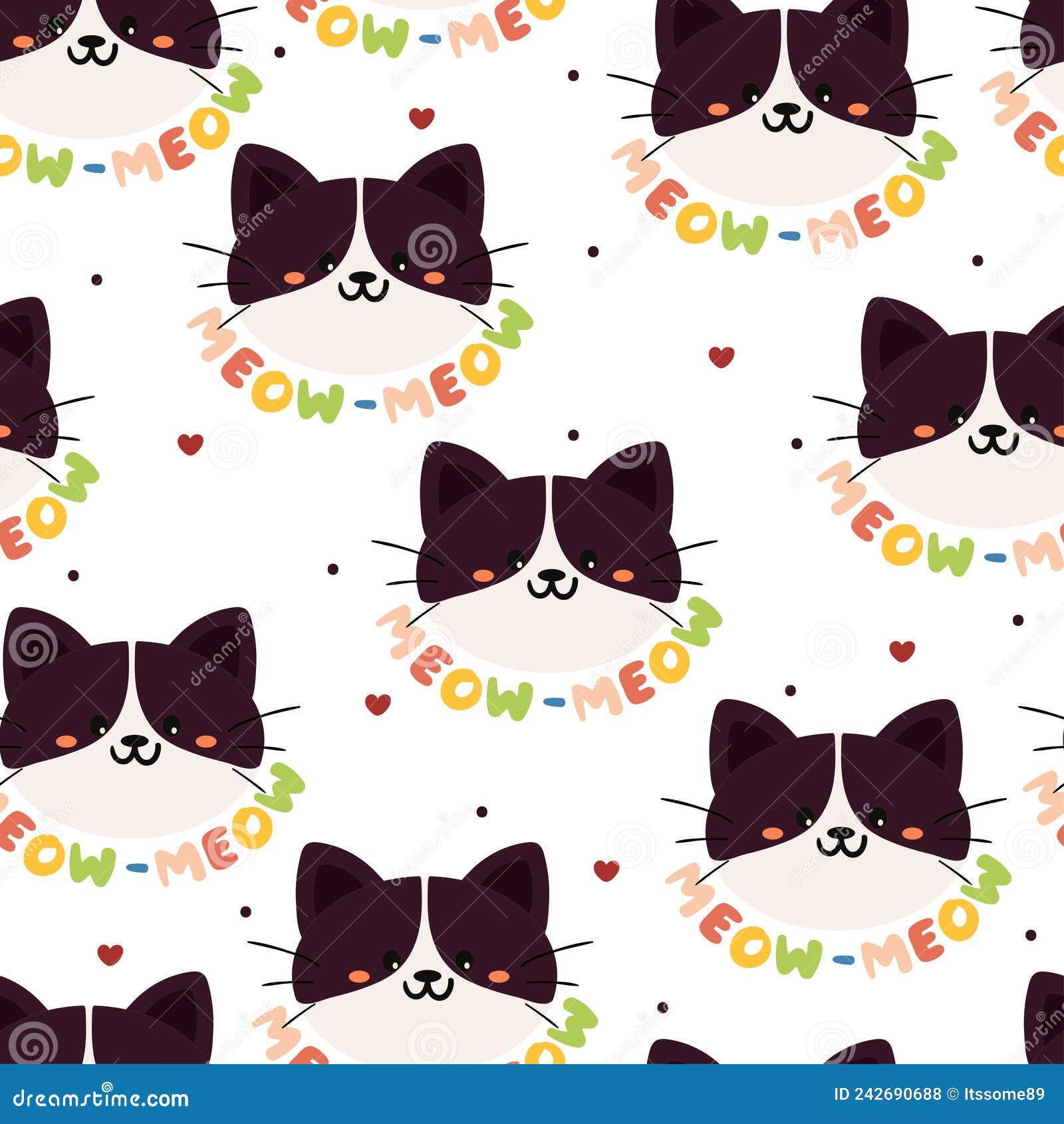 Seamless Pattern Hand Drawing Cartoon Cat. for Kids Wallpaper, Fabric ...