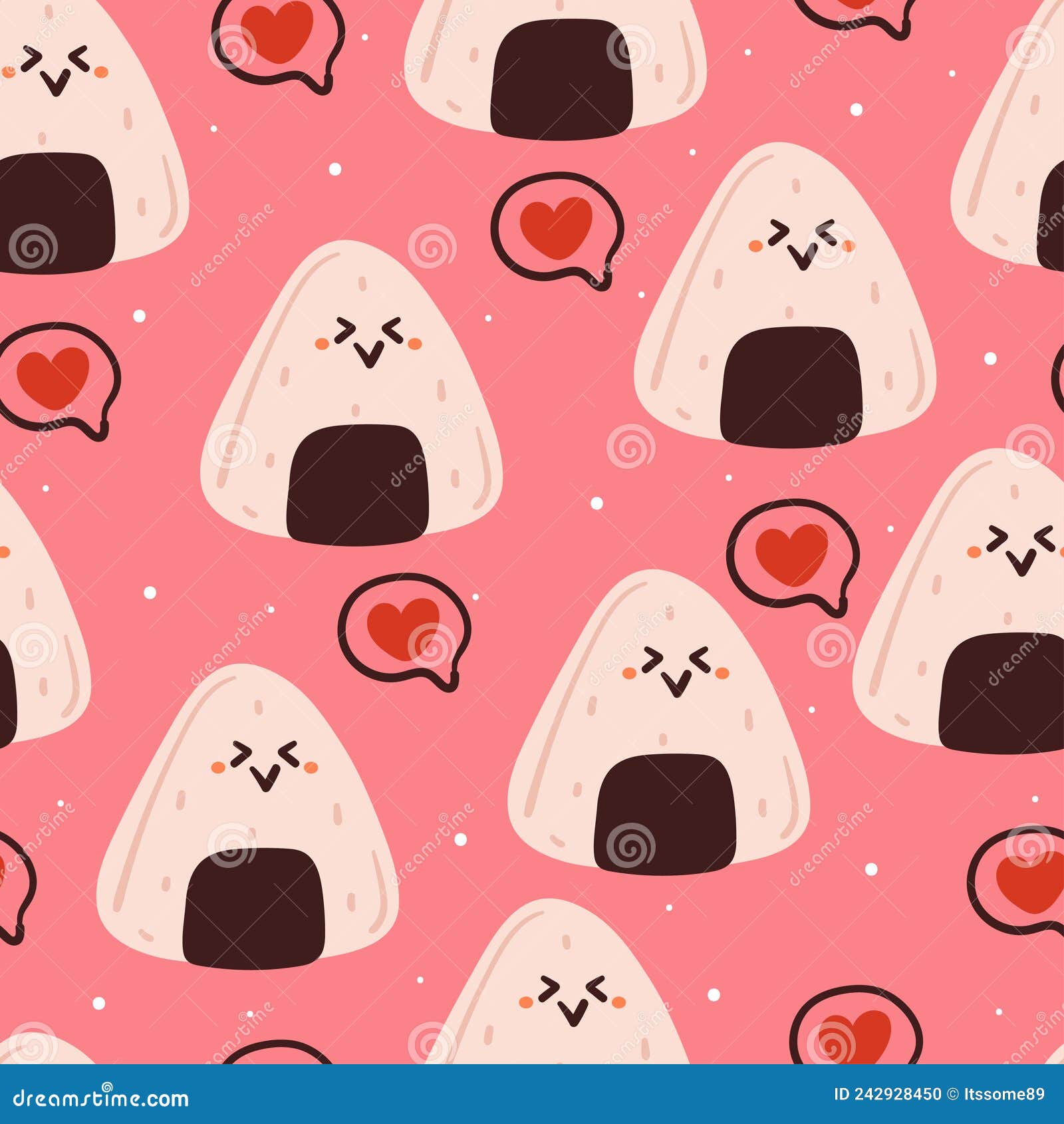 Seamless Pattern Hand Drawing Rice Ball Character. Cute Food Background ...