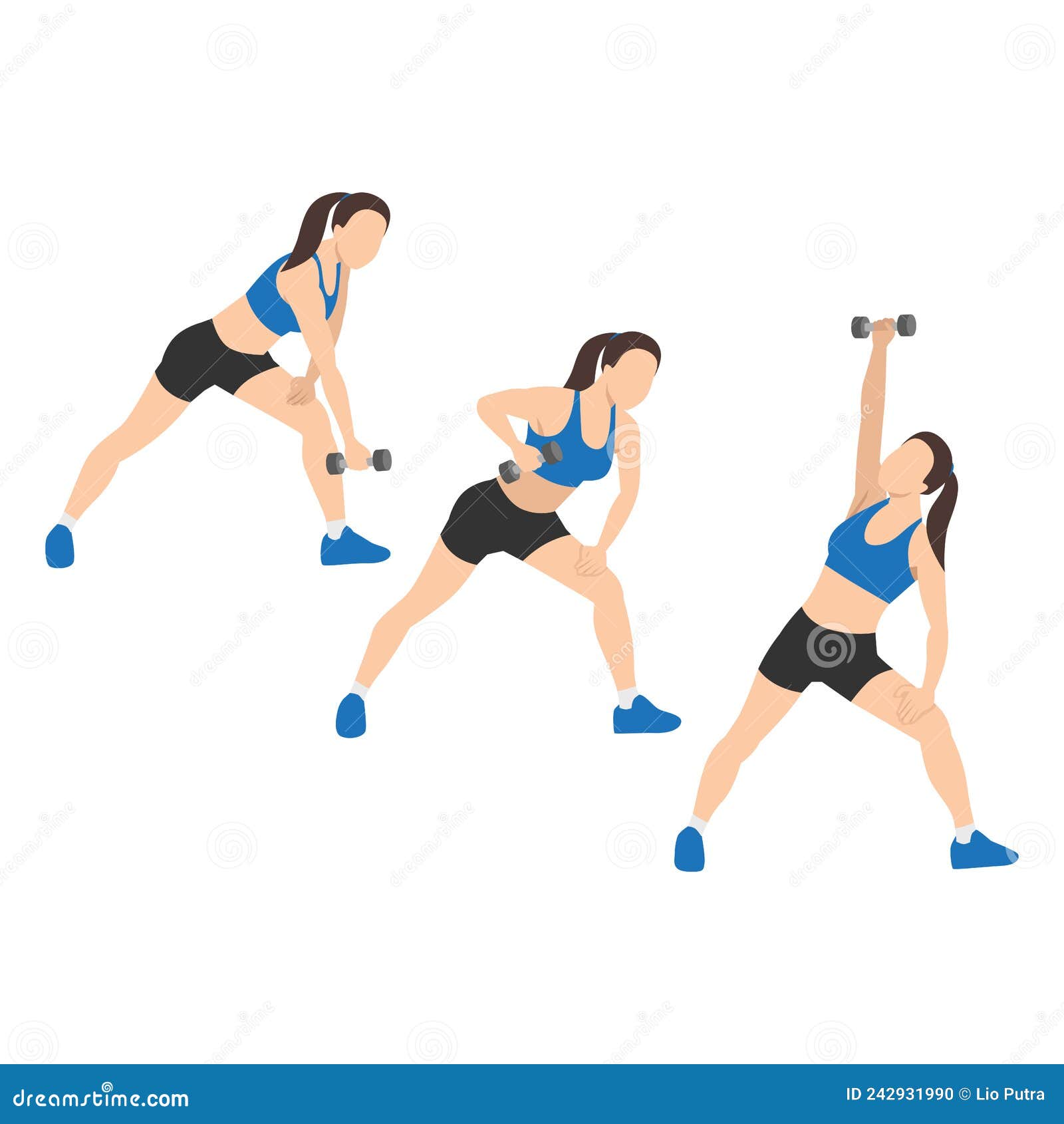 Man Doing Bent Over Double Arm Tricep Kickbacks Cartoon Vector ...