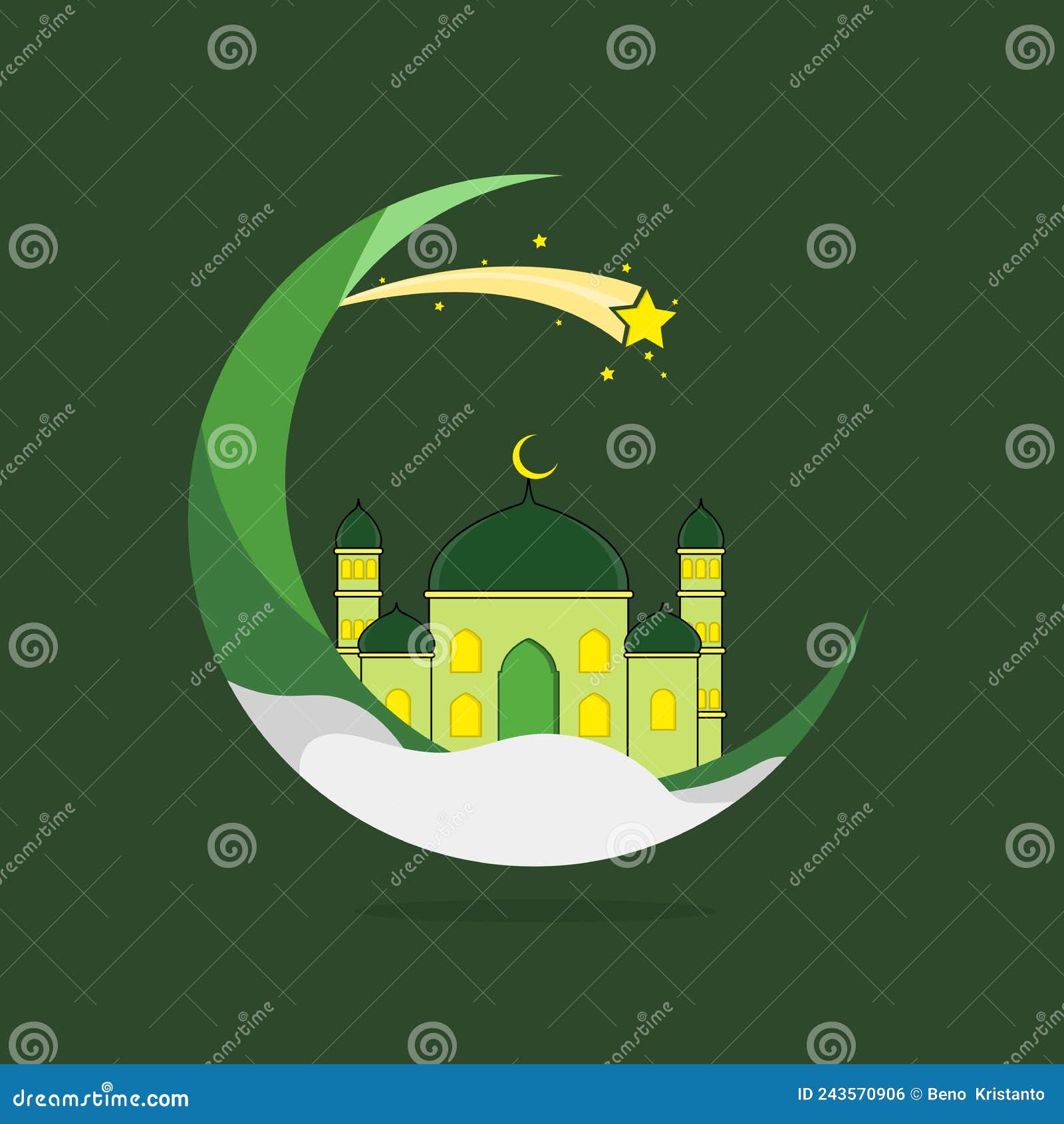 Green Crescent And Star Pakistan Independence Day Card Cartoon Vector ...