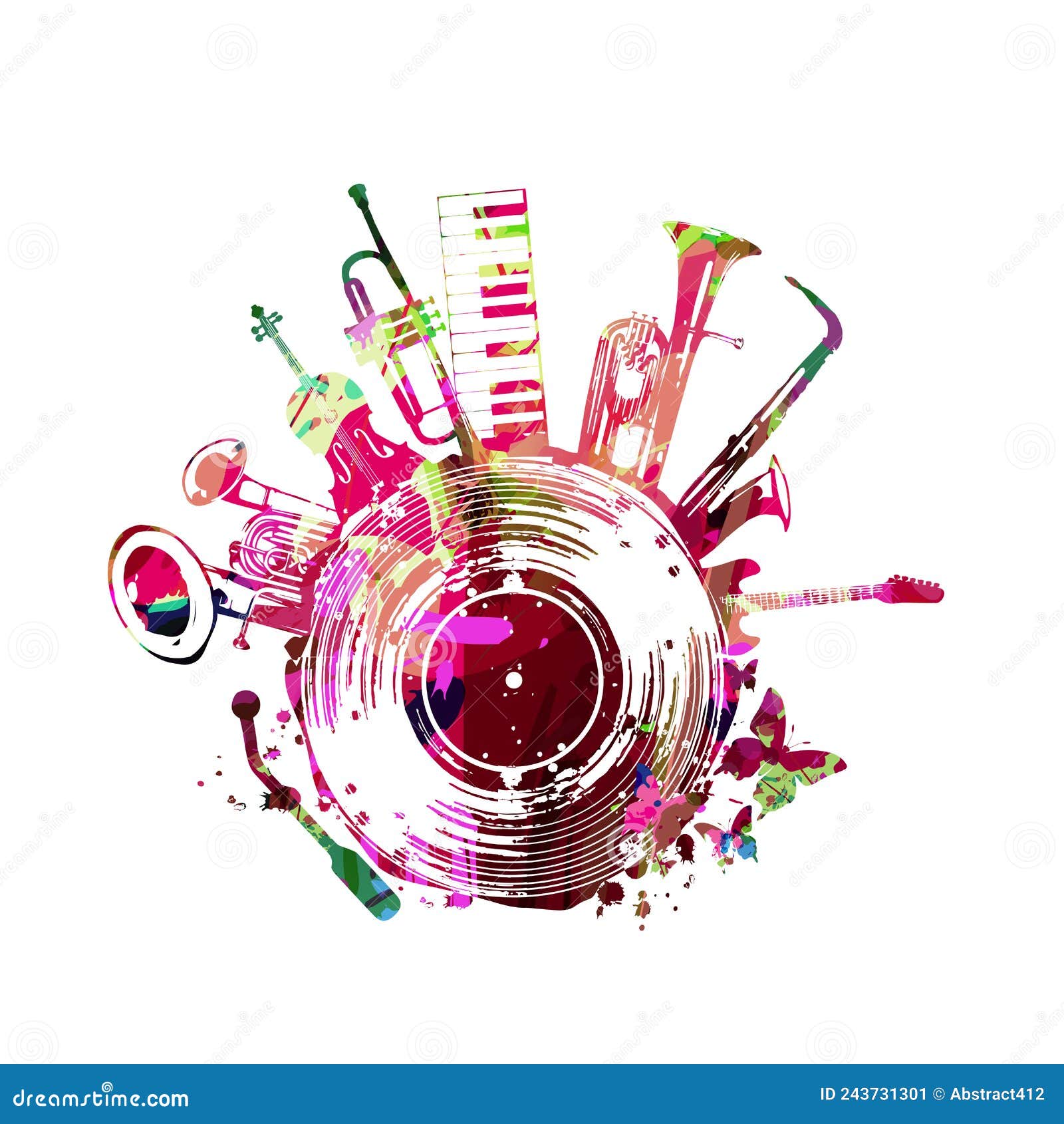 Colorful Musical Promotional Poster with Musical Instruments Isolated ...
