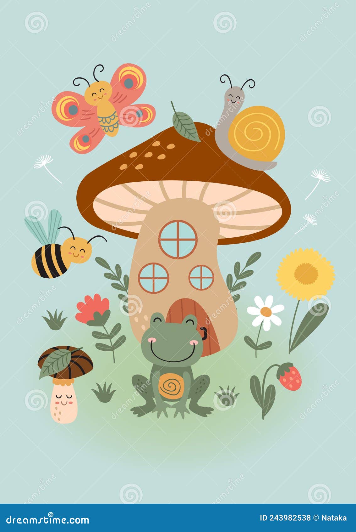 Fairy Poster Art With Flowers, Maypole, Cats, And Dog Vector ...