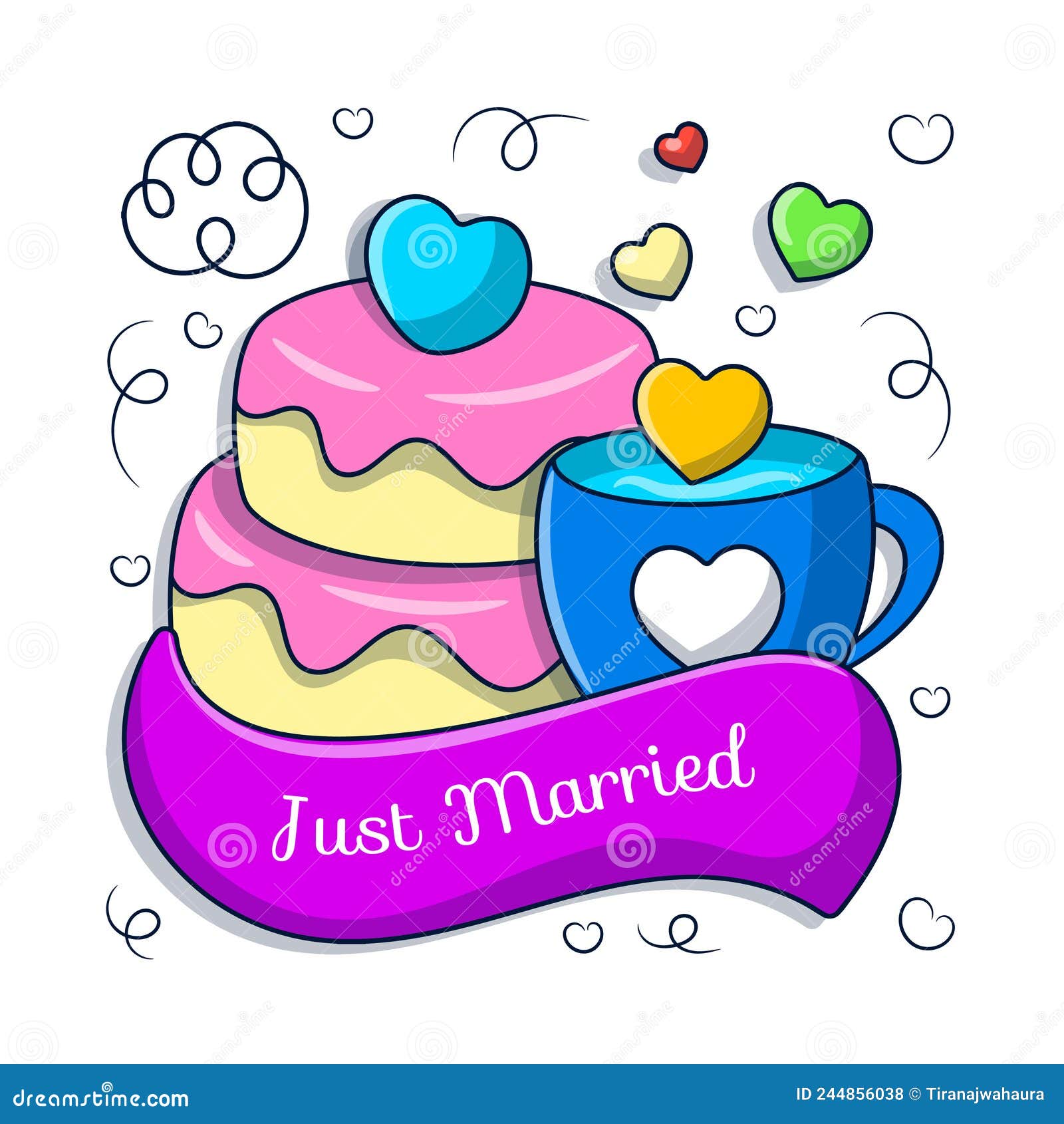Colored Wedding Cake and Cheers Stock Vector - Illustration of bride ...