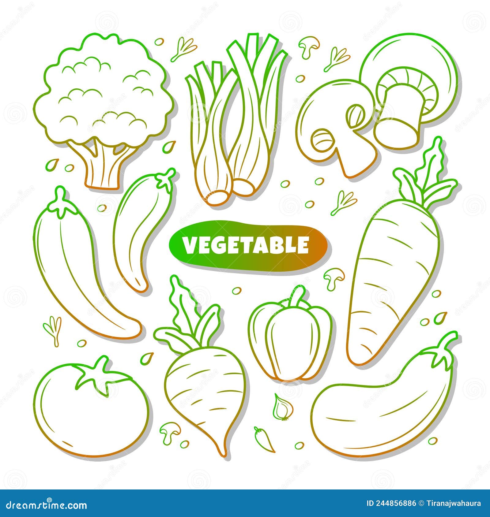 Colored Hand Drawn of Vegetable Element Set Stock Vector - Illustration ...