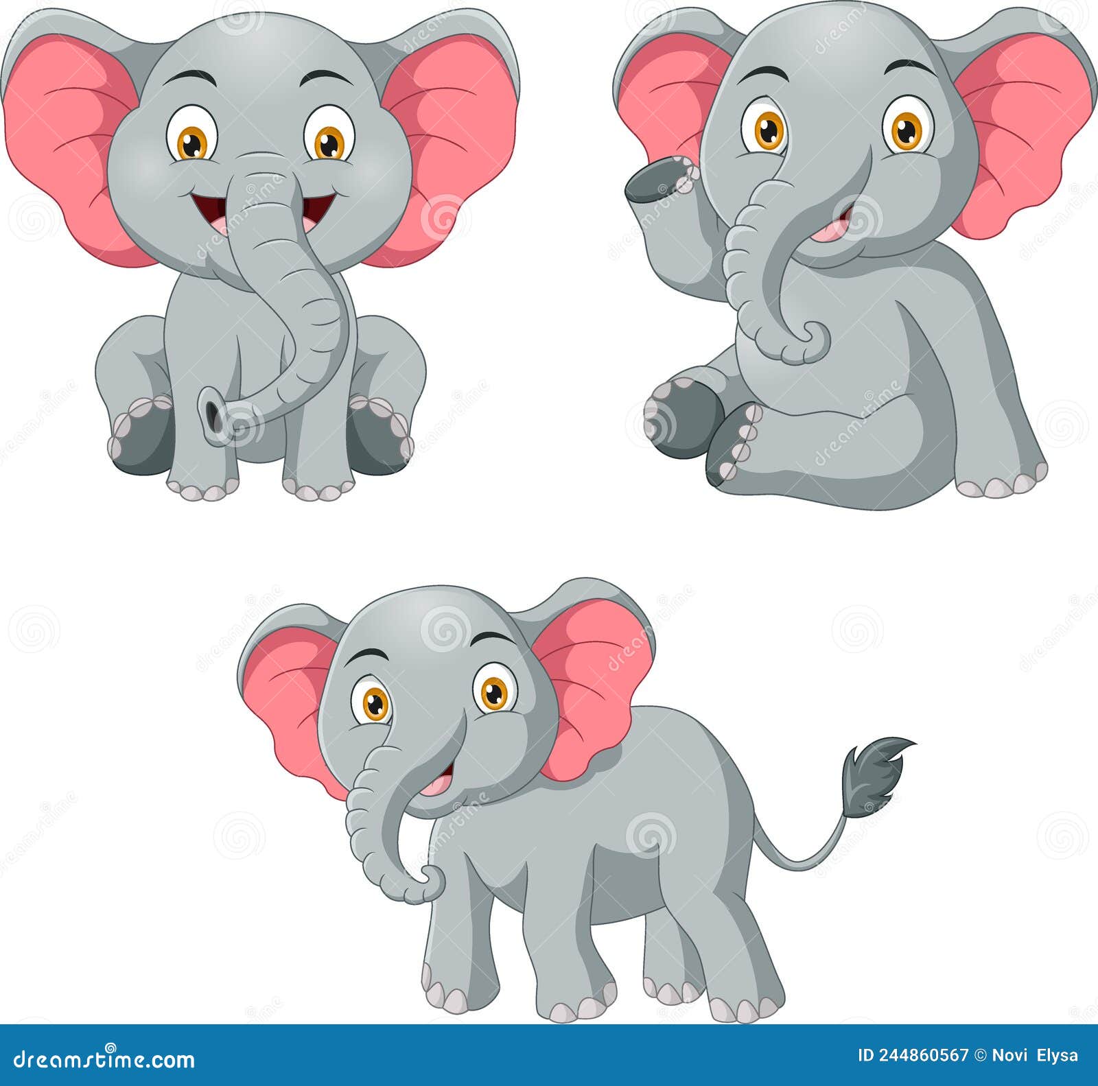 Cute Three Baby Elephants in Different Poses Stock Vector ...