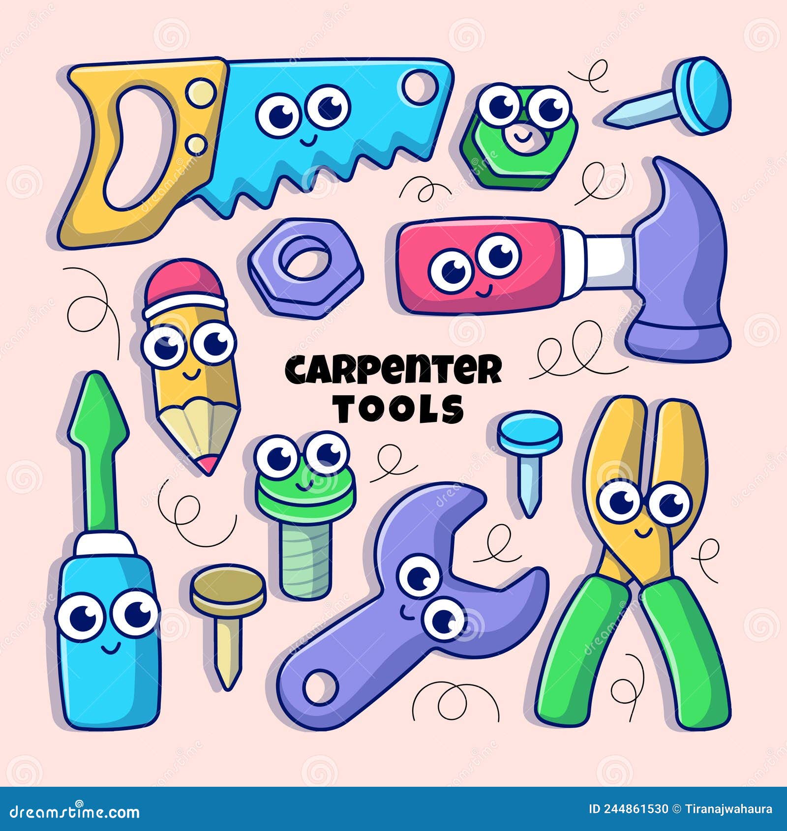 Doodle Wooden Tool Elements Collections Stock Vector - Illustration of ...