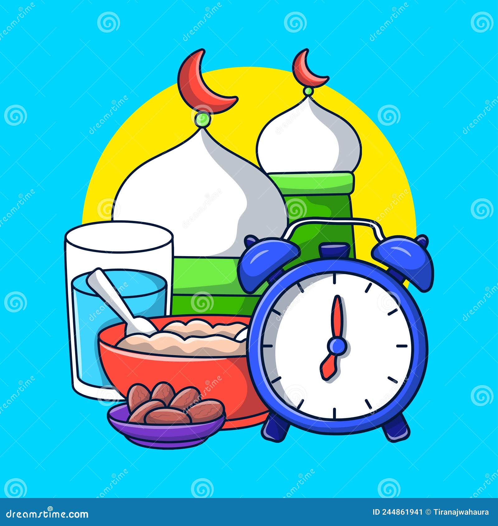 Iftar Time Colored Cartoon Illustration Stock Vector - Illustration of ...