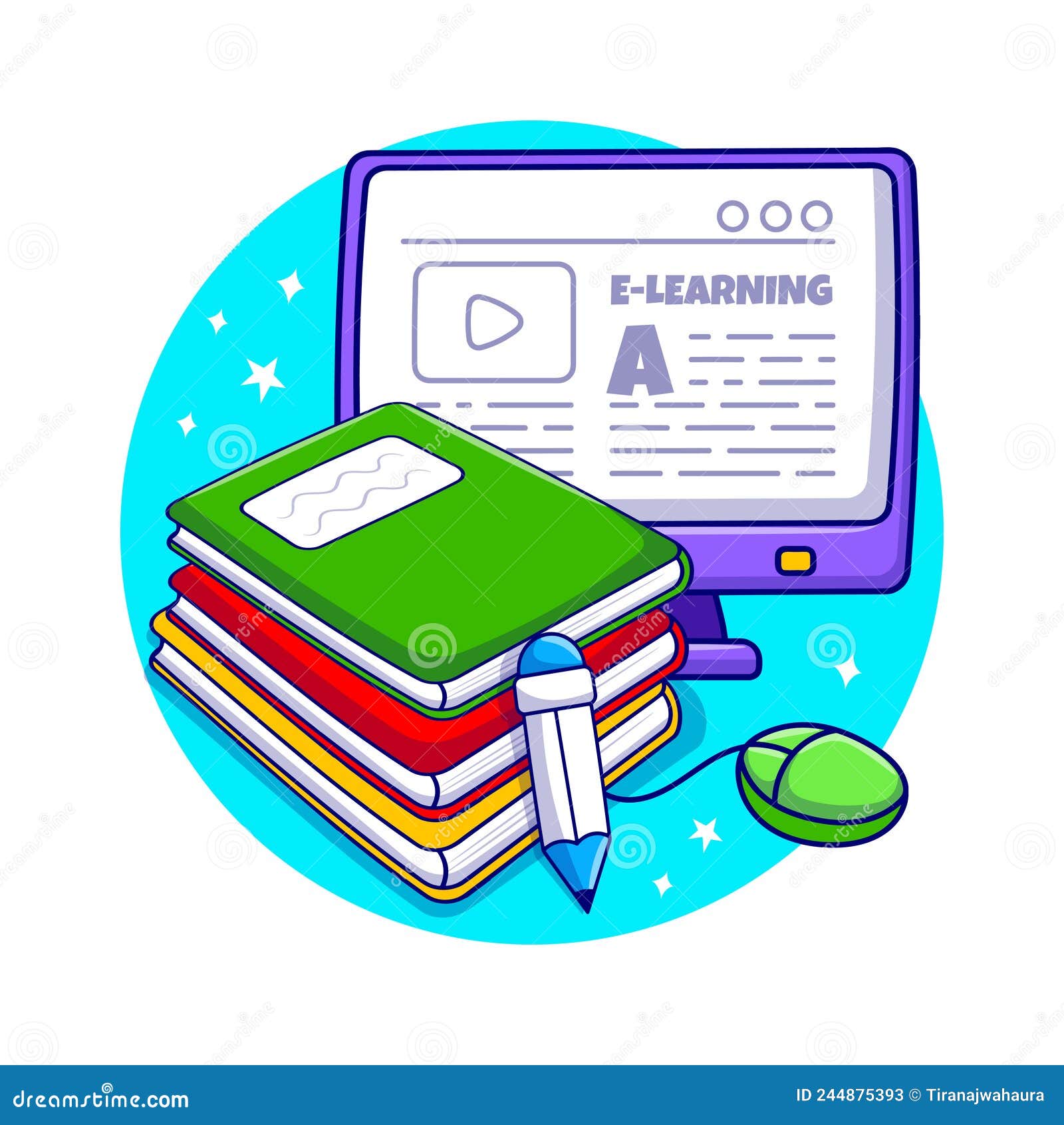 Hand Drawn of Monitor, Book and Pencil Illustration Stock Vector ...