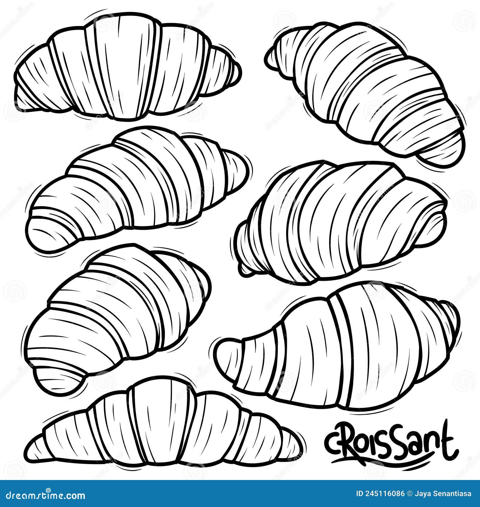 Croissant Doodle Hand Drawn Icon Set. Outline Drawing Croissant French ...