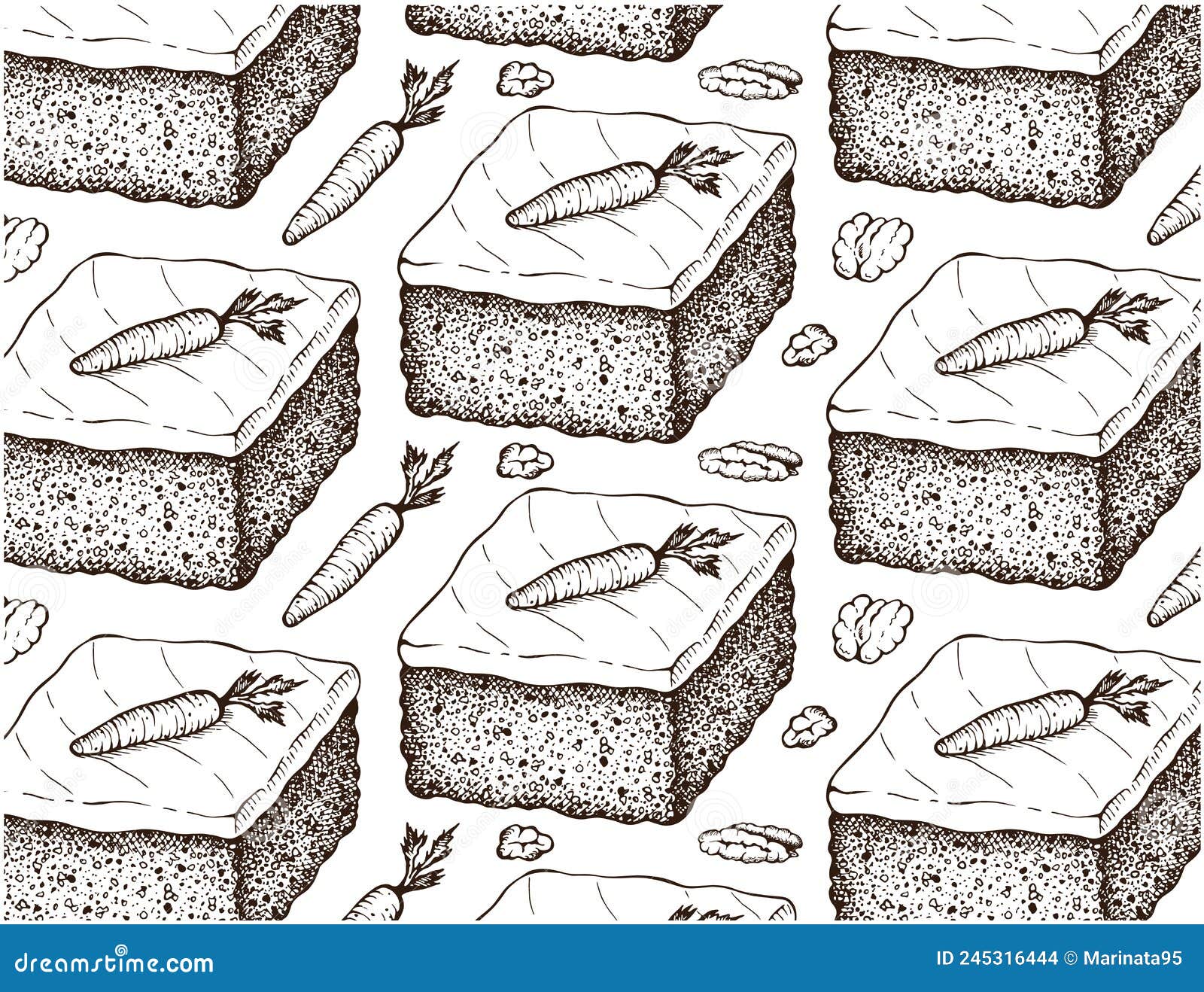 Sketch Drawing Pattern of Carrot Cake Isolated on White Background ...